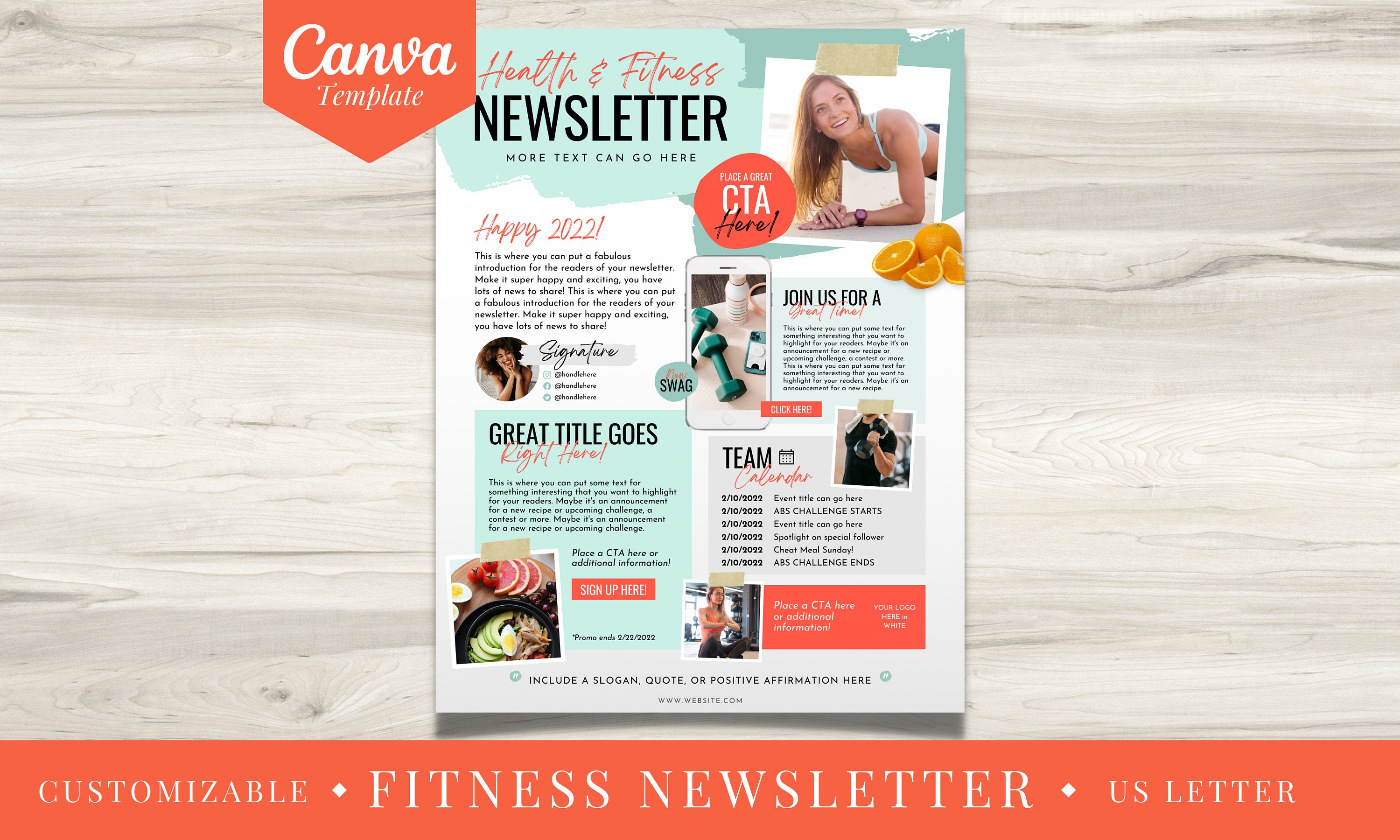 Health and Fitness Newsletter Canva Template | Editable Exercise Letter ...