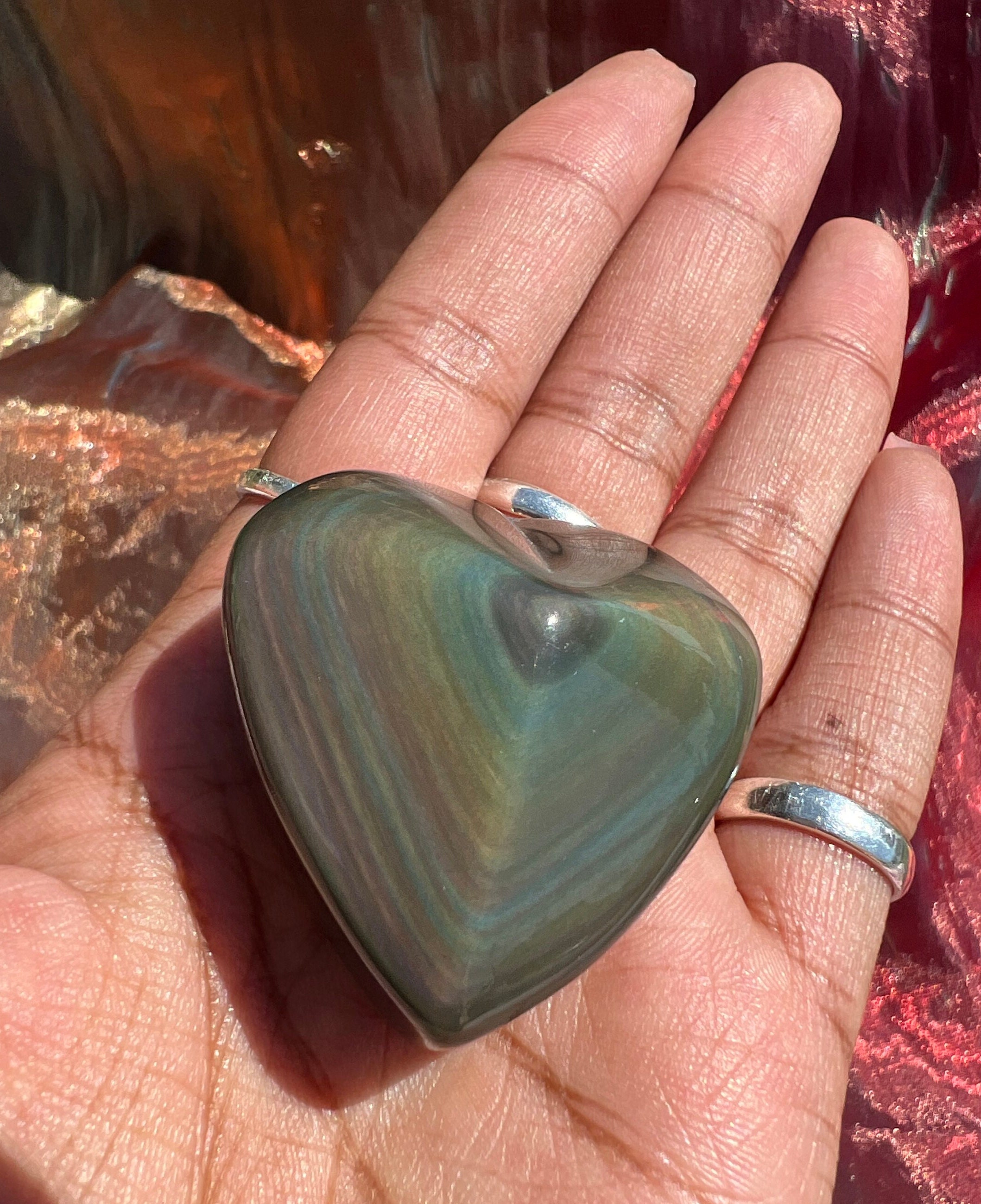 Rainbow Obsidian Heart - Etsy