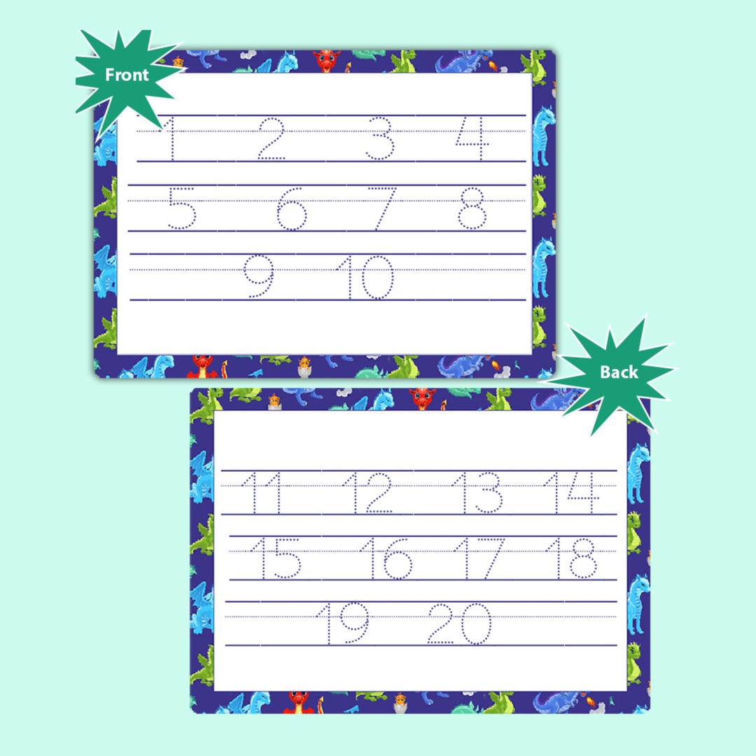 Dinosaur Number Tracing Mat 1-20: Reusable A4 Handwriting Worksheet ...