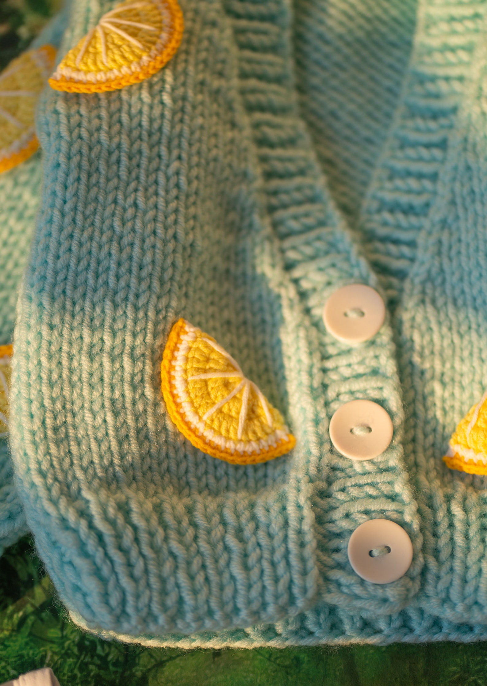 Hand Knitted Lemon Cardigan: Fruit Print Knit Sweater - Etsy