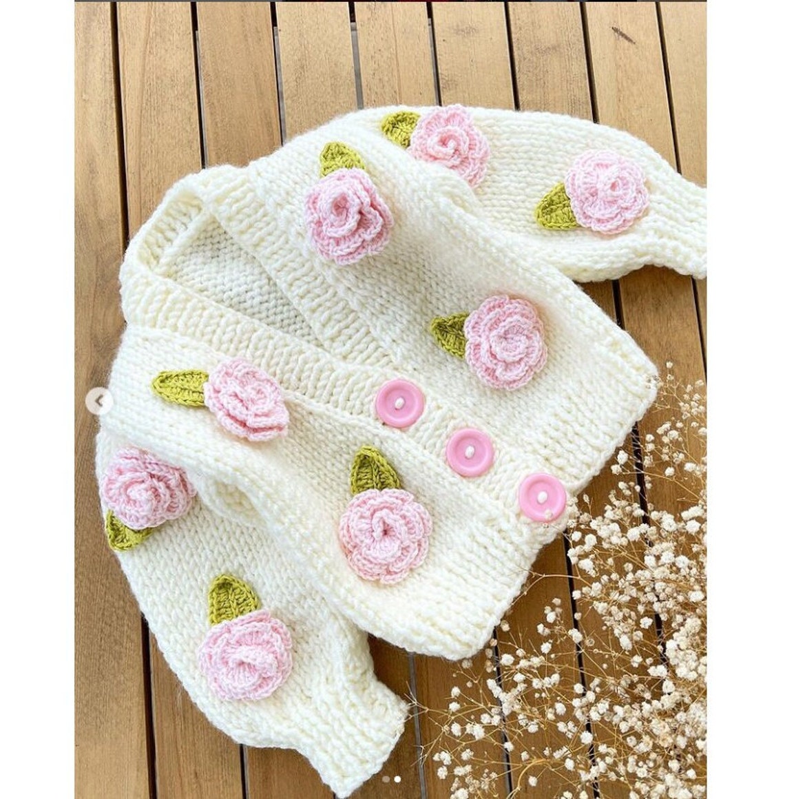 Knit Floral Baby Cardigan: Wool Blend, Handmade Kids Clothes - Etsy