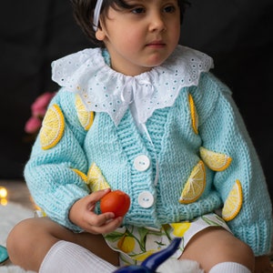 Lemon Baby Girl Knit Cardigan Sweater Jacket, Kids Toddler Fruit Print ...