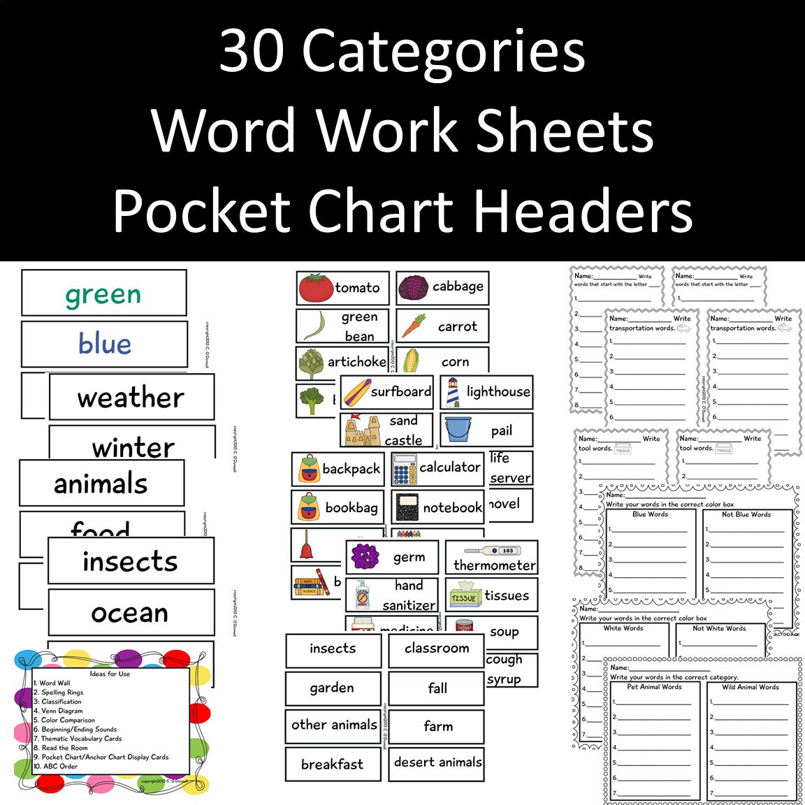 Language and Literacy Visual Cards 30 Categories and Word Work - Etsy