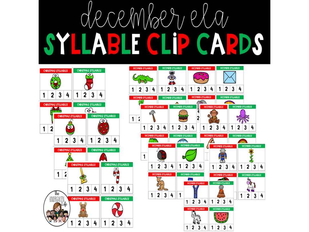 Christmas December Syllable Clip Cards - Etsy