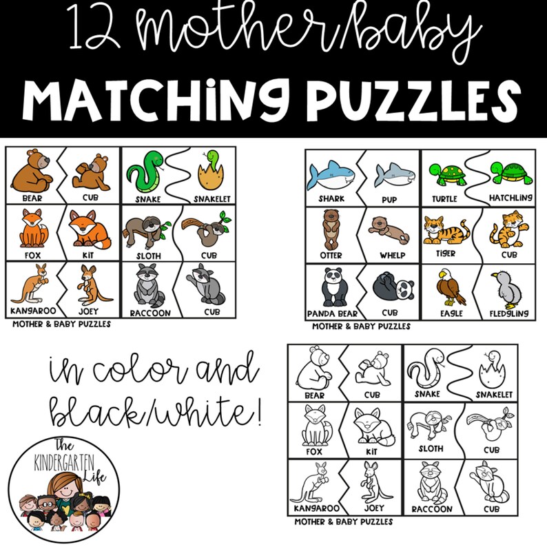 Mother and Baby Animal Matching Puzzles - Etsy