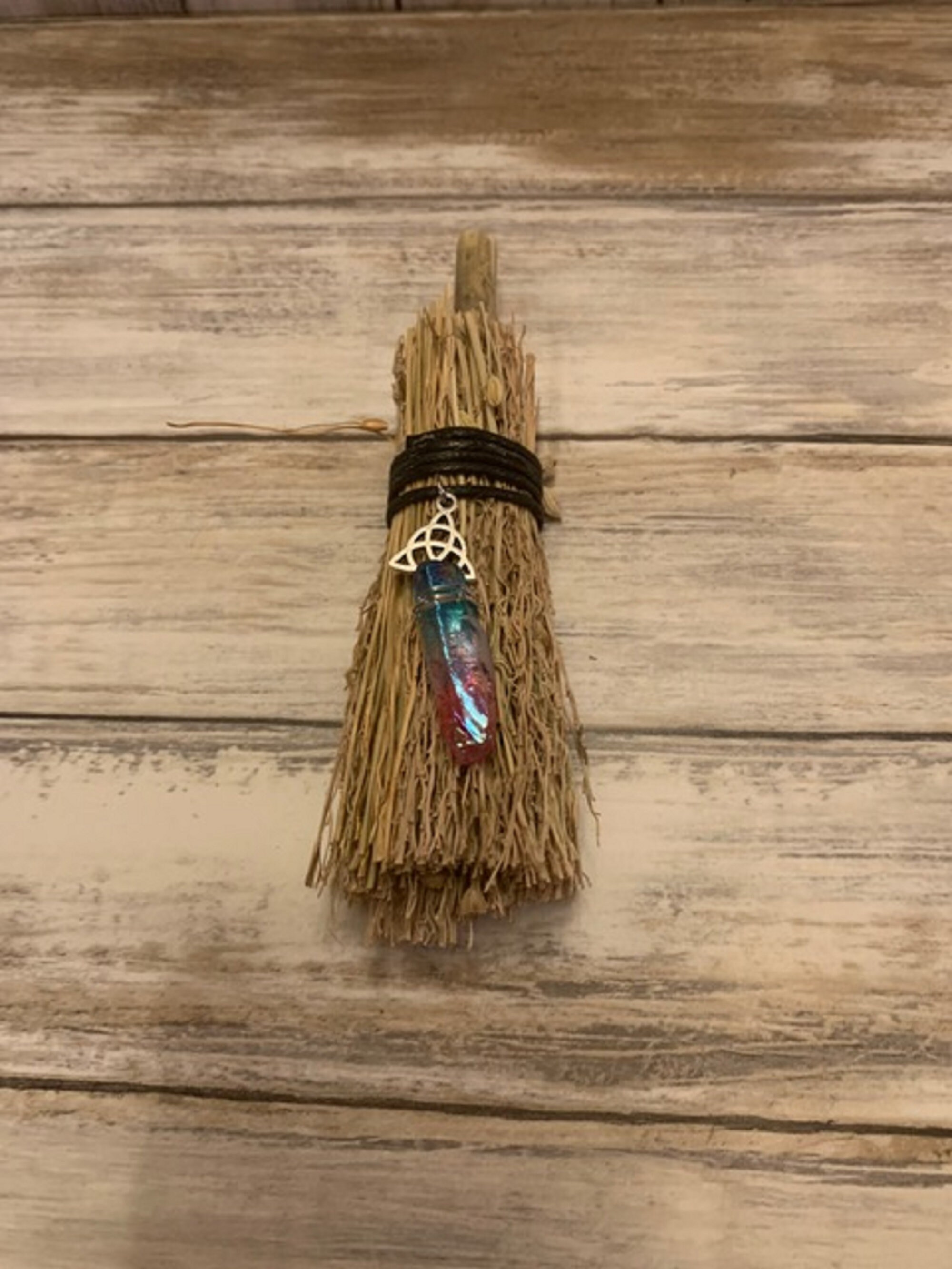 Unique Mini Witches Broom With Charm and Aura Quartz Crystal - Etsy