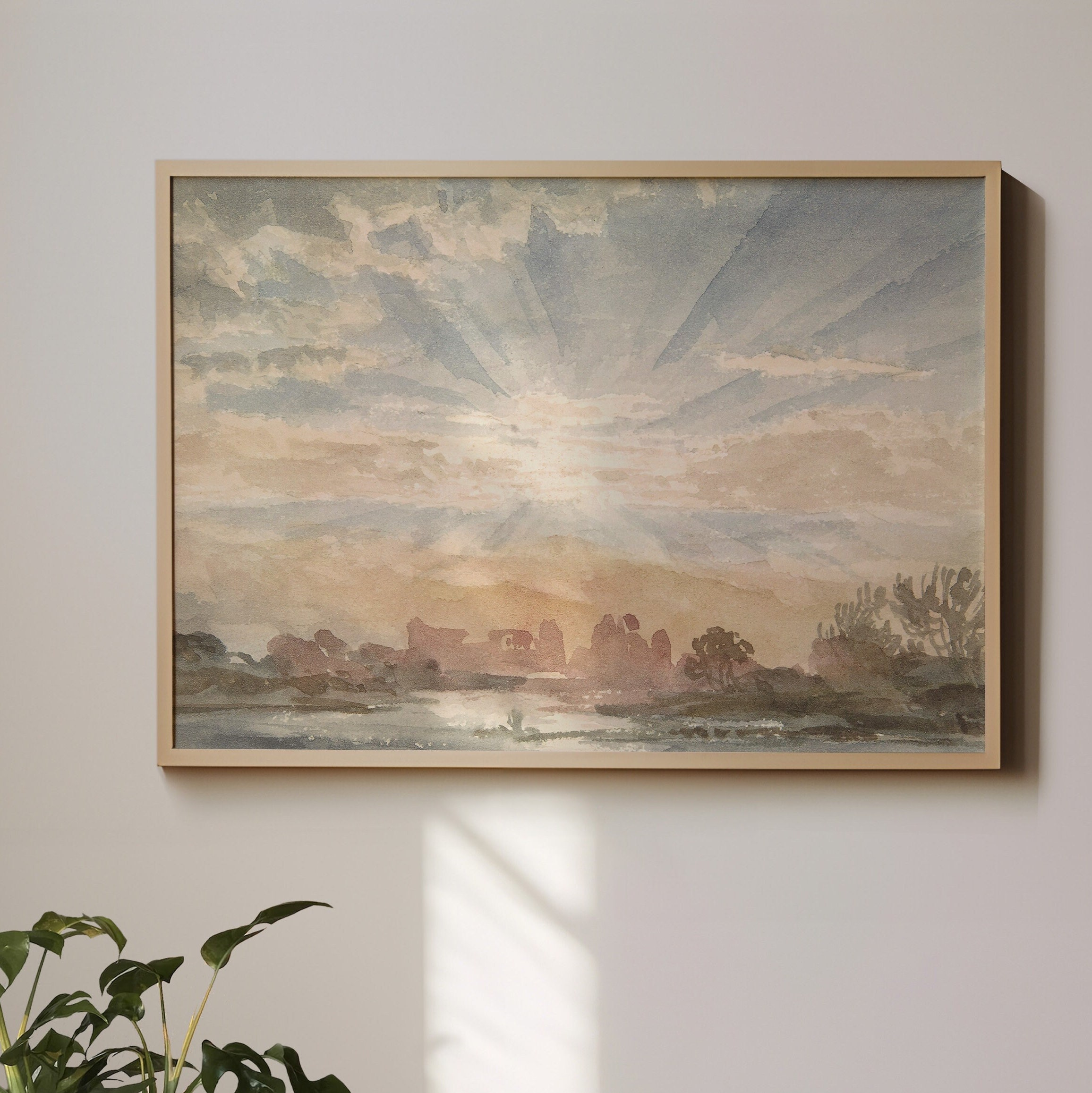 Earth Tone Landscape Painting PRINTABLE Sunrise Sky Art for Living Room ...