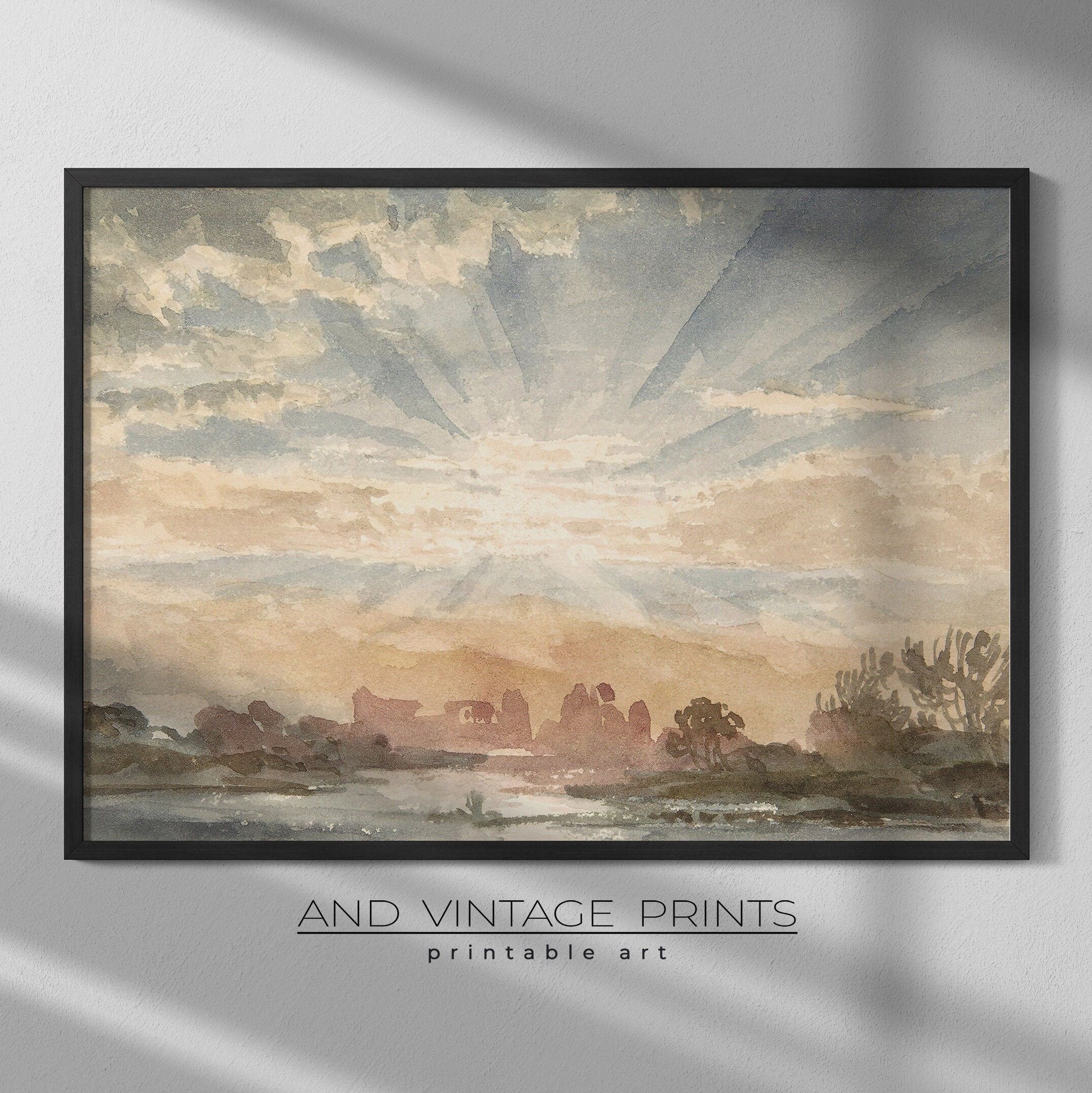 Earth Tone Landscape Painting PRINTABLE Sunrise Sky Art for Living Room ...