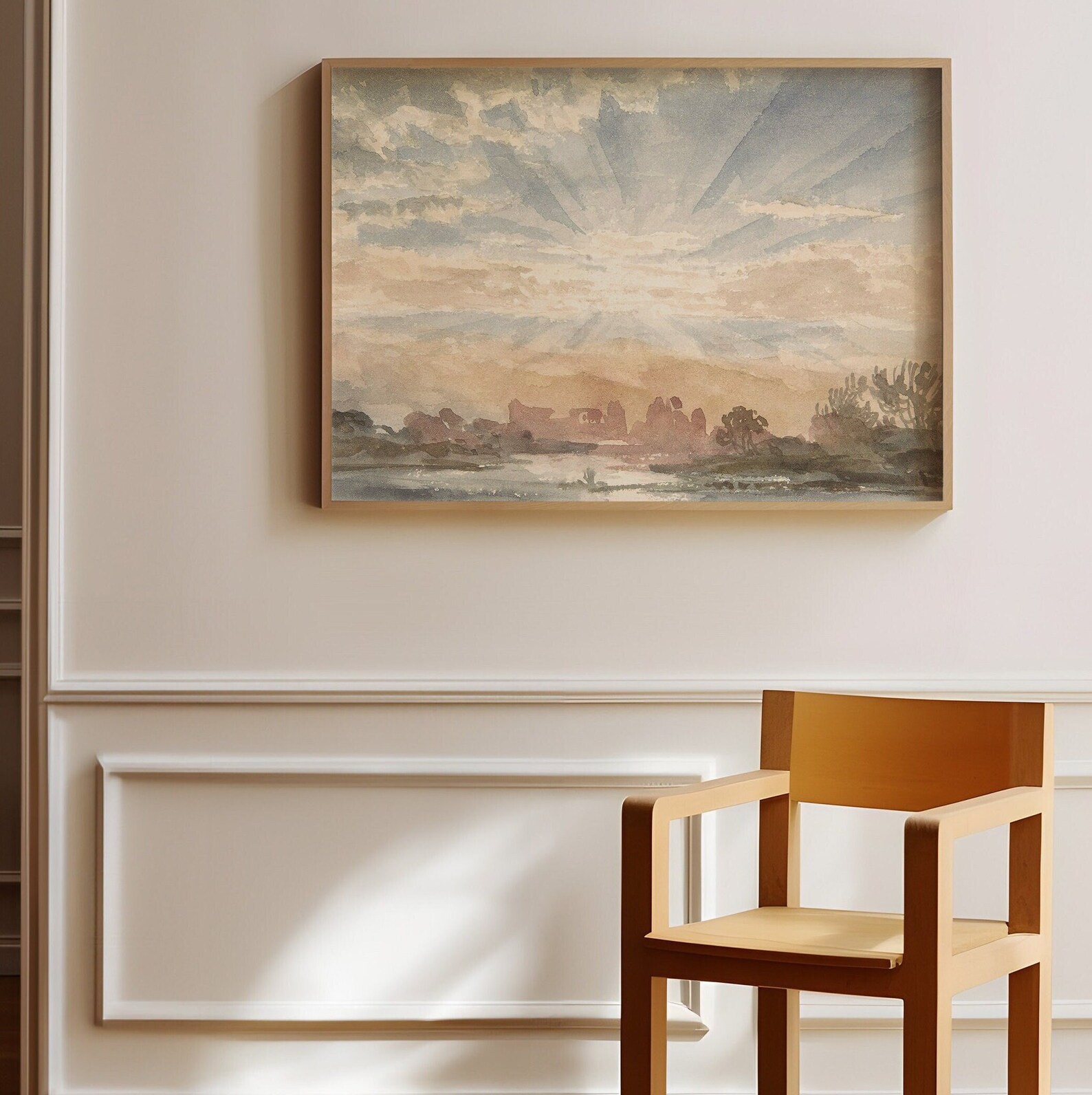 Earth Tone Landscape Painting PRINTABLE Sunrise Sky Art for Living Room ...