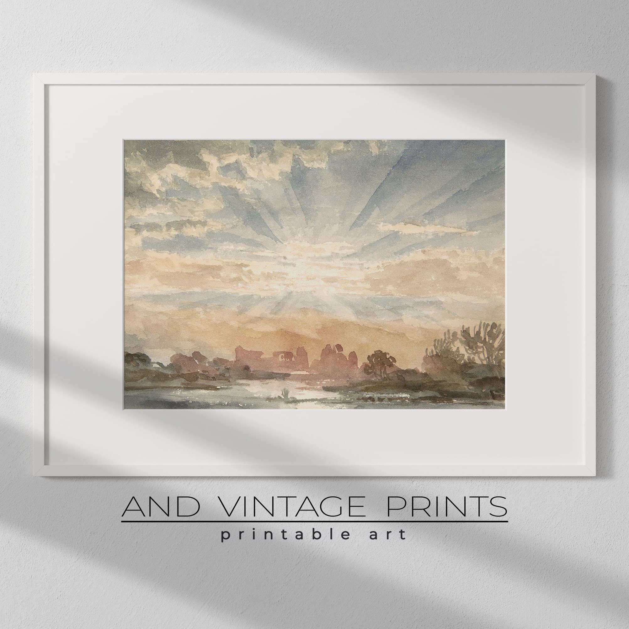 Earth Tone Landscape Painting PRINTABLE Sunrise Sky Art for Living Room ...