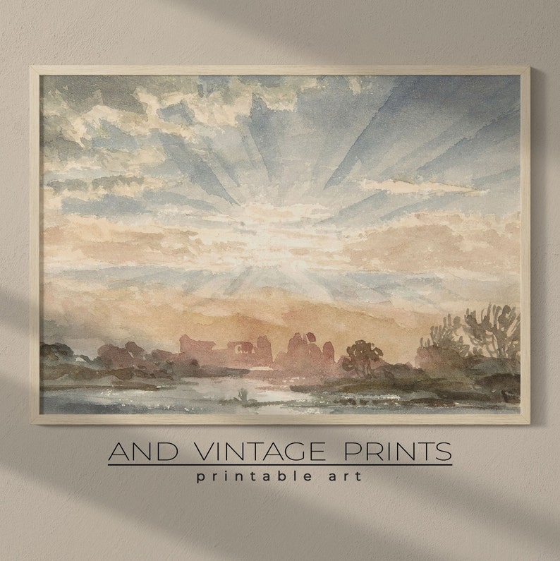 Earth Tone Landscape Painting PRINTABLE Sunrise Sky Art for Living Room ...