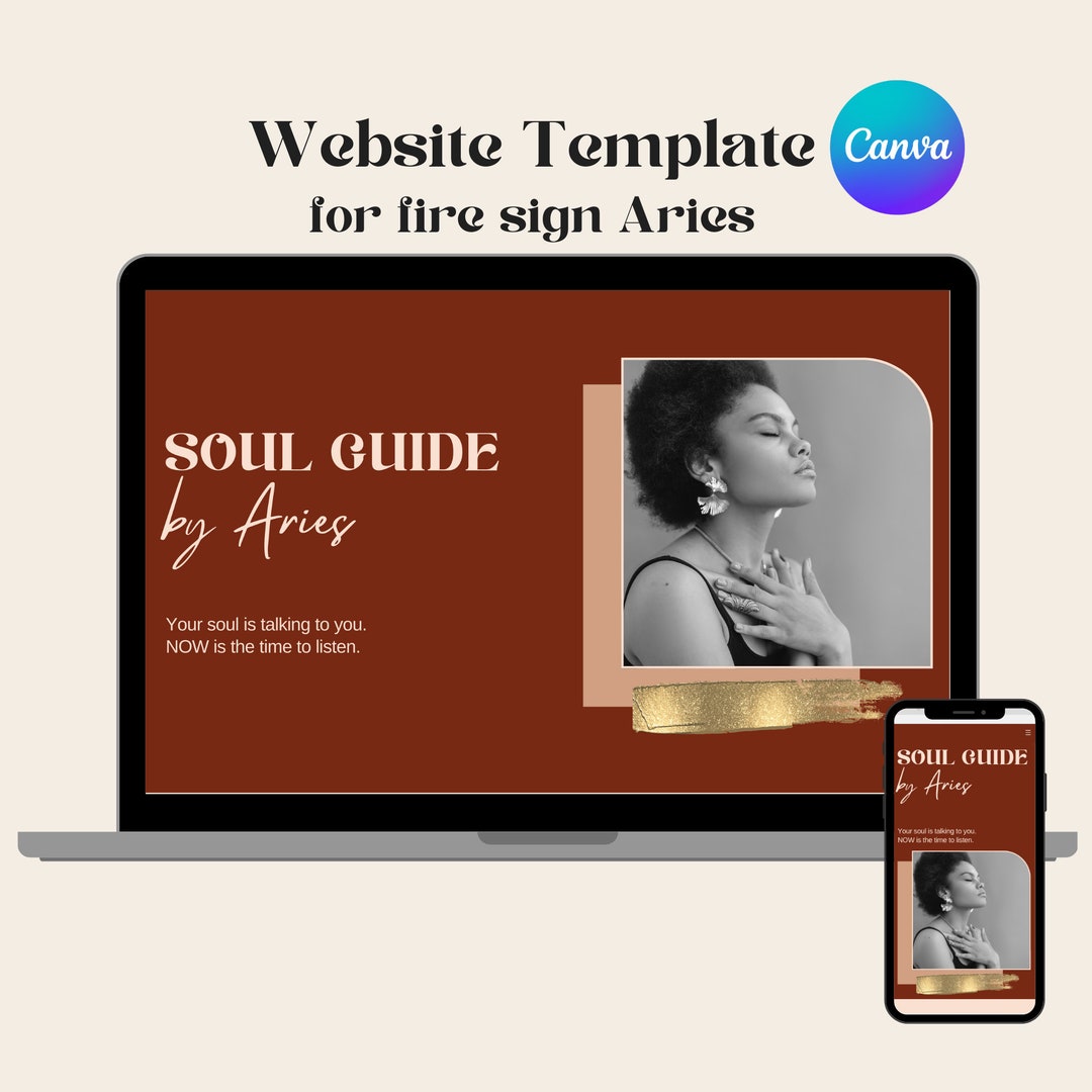 Canva Website Template for Spiritual Reading or Energy Healing Business, Brand Design for Aries ...