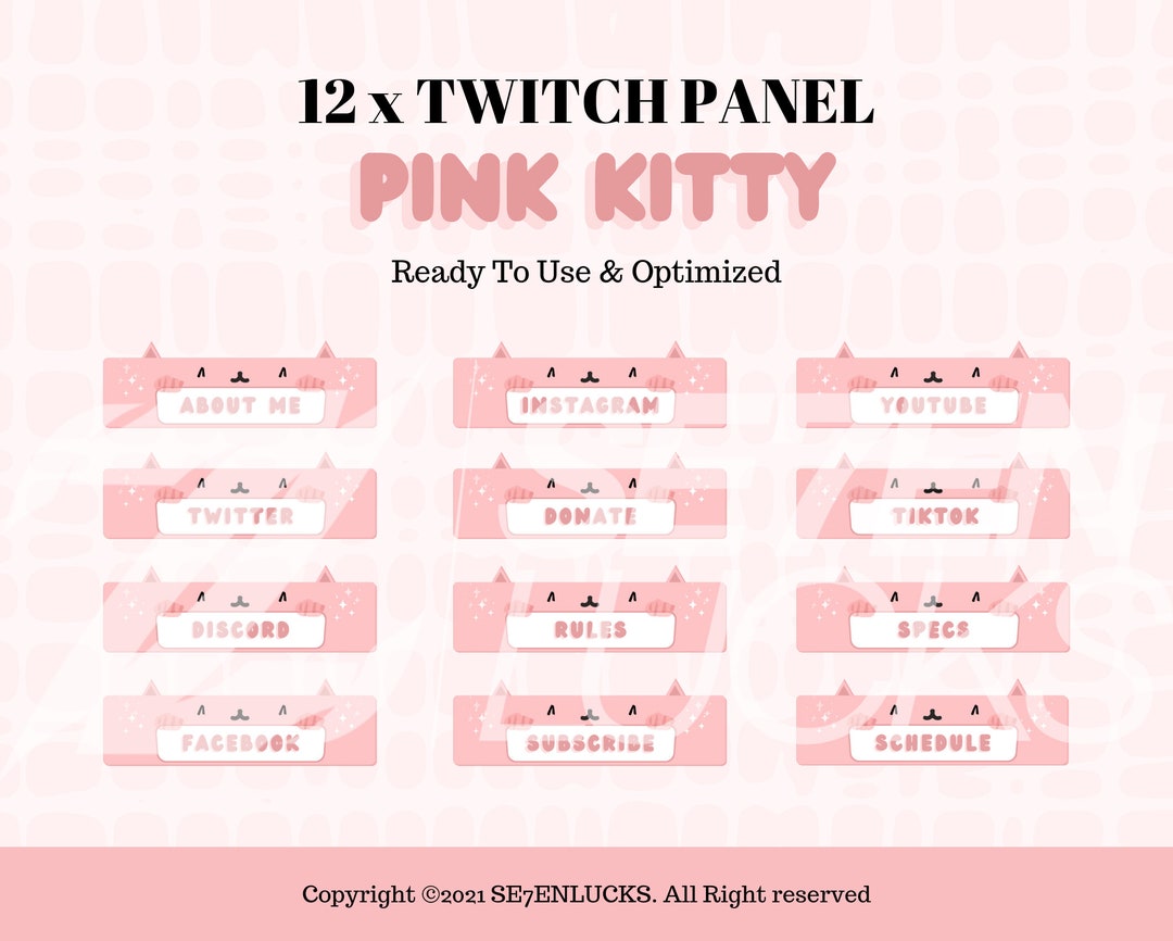 Cute Pink Kitty Twitch Panels | Custom Cat Twitch Panels | Stream Panel ...
