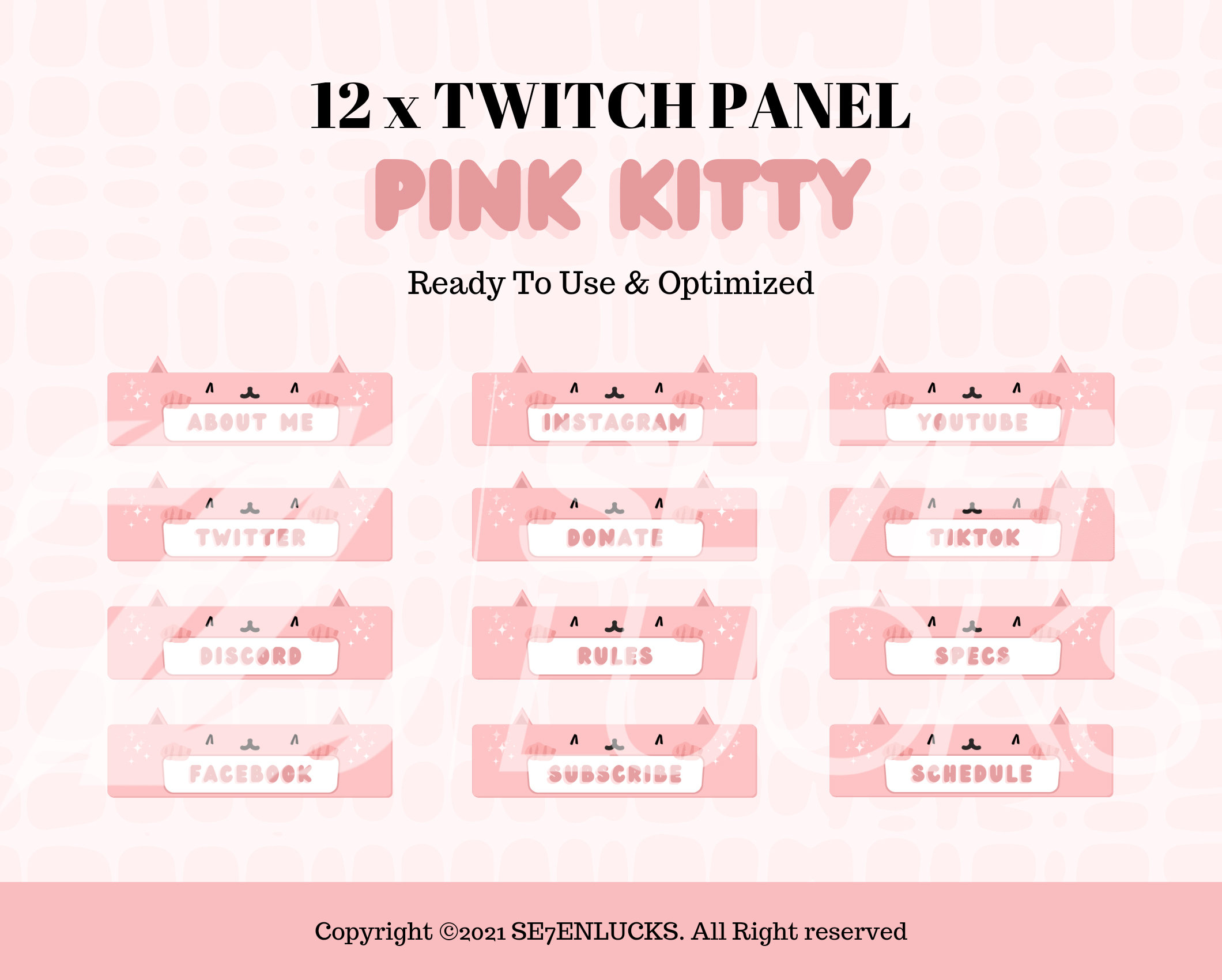 Cute Pink Kitty Twitch Panels | Custom Cat Twitch Panels | Stream Panel ...