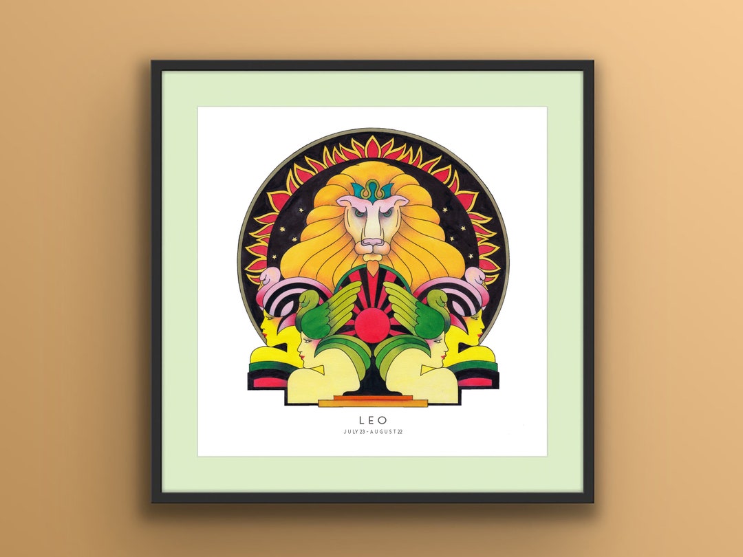 Art Deco Leo Poster, Leo Wall Art, Zodiac Print, Unique Hand Drawn ...