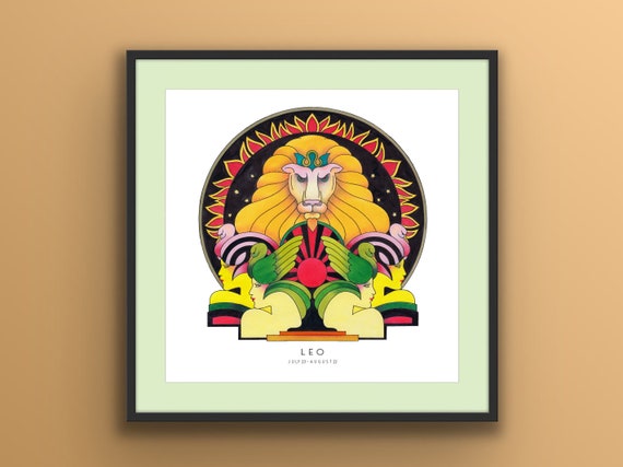Art Deco Leo Poster Leo Wall Art Zodiac Print Unique Hand | Etsy