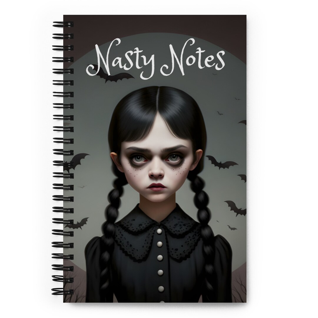 Wednesday Addams Nasty Notes Spiral Notebook, Goth Nevermore Academy ...