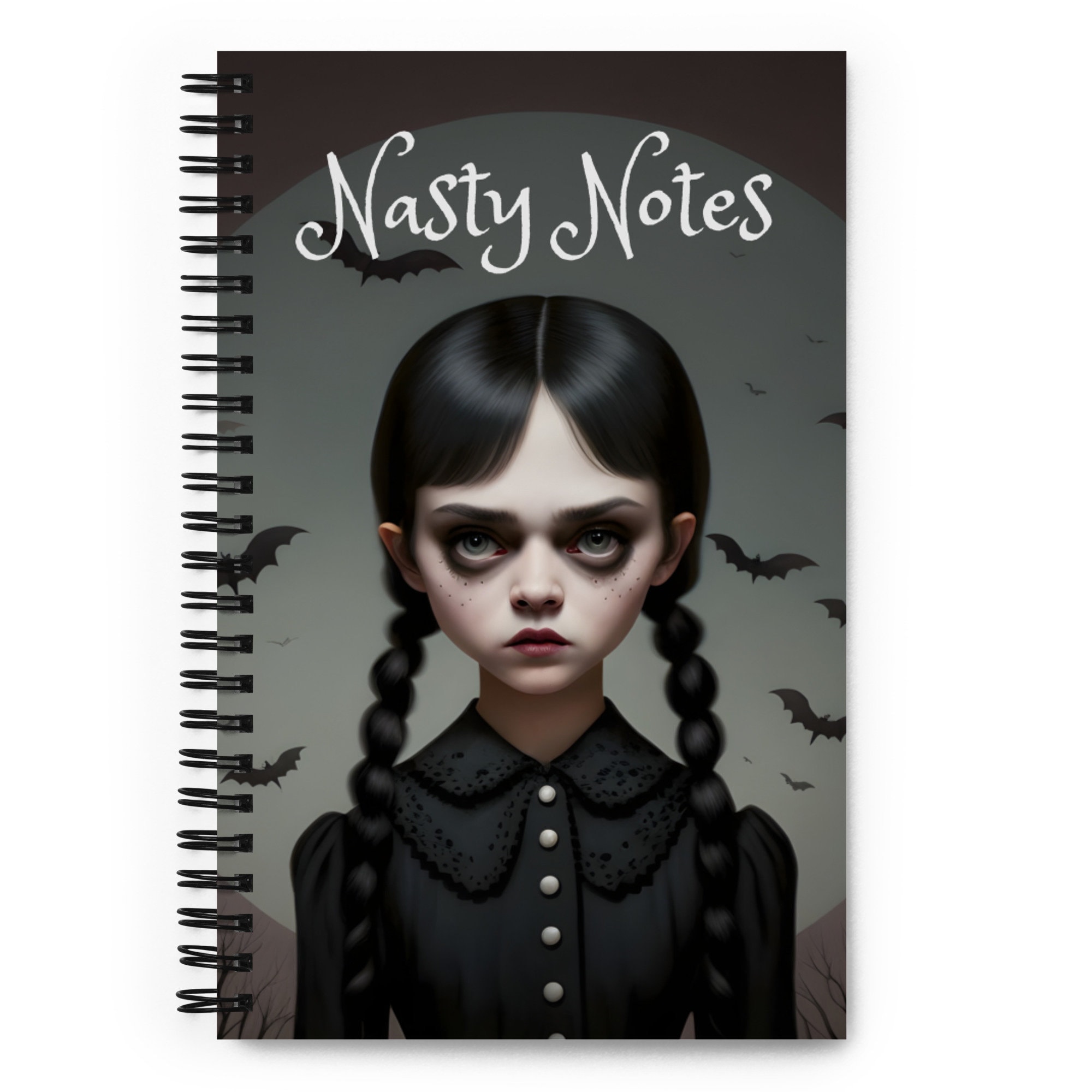 Wednesday Addams Nasty Notes Spiral Notebook, Goth Nevermore Academy ...