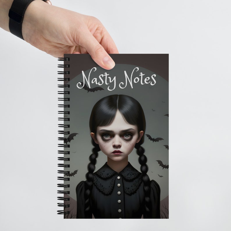 Wednesday Addams Nasty Notes Spiral Notebook, Goth Nevermore Academy ...