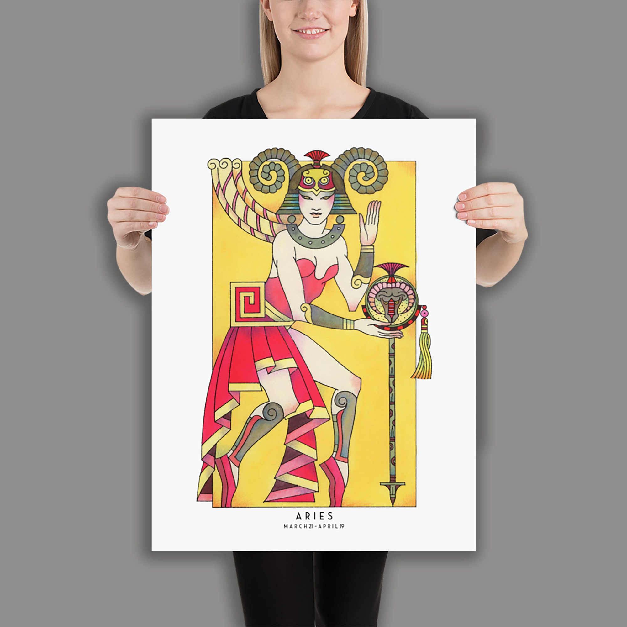Aries Goddess Poster, Aries Wall Art, Zodiac Print, Goddess Art, Unique Hand Drawn, Birthday ...