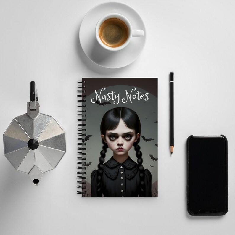 Wednesday Addams Nasty Notes Spiral Notebook, Goth Nevermore Academy ...