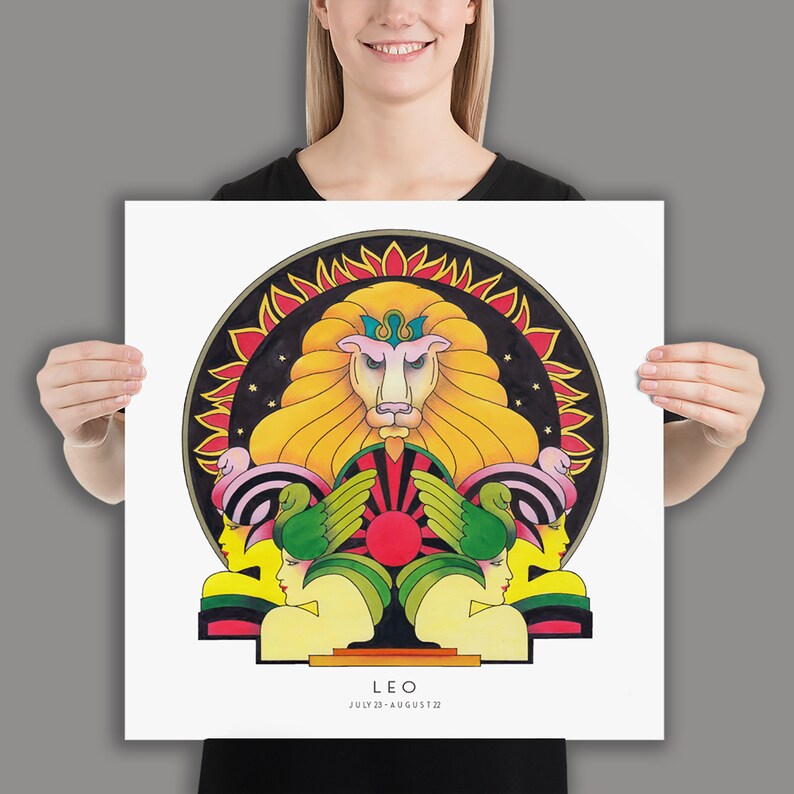 Art Deco Leo Poster, Leo Wall Art, Zodiac Print, Unique Hand Drawn ...