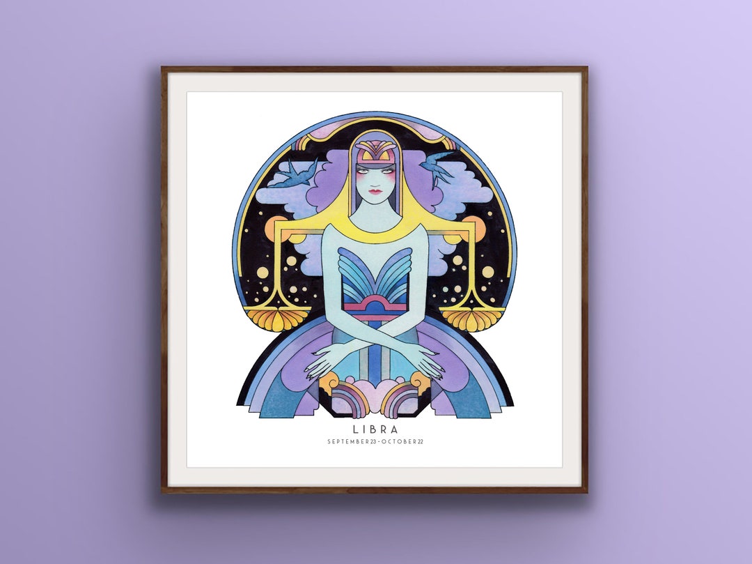 Art Deco Libra Poster, Libra Wall Art, Zodiac Print, Unique Hand Drawn ...