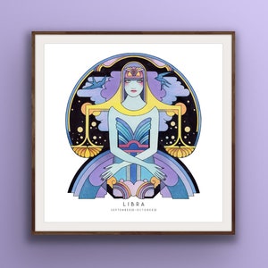 Art Deco Libra Poster, Libra Wall Art, Zodiac Print, Unique Hand Drawn ...