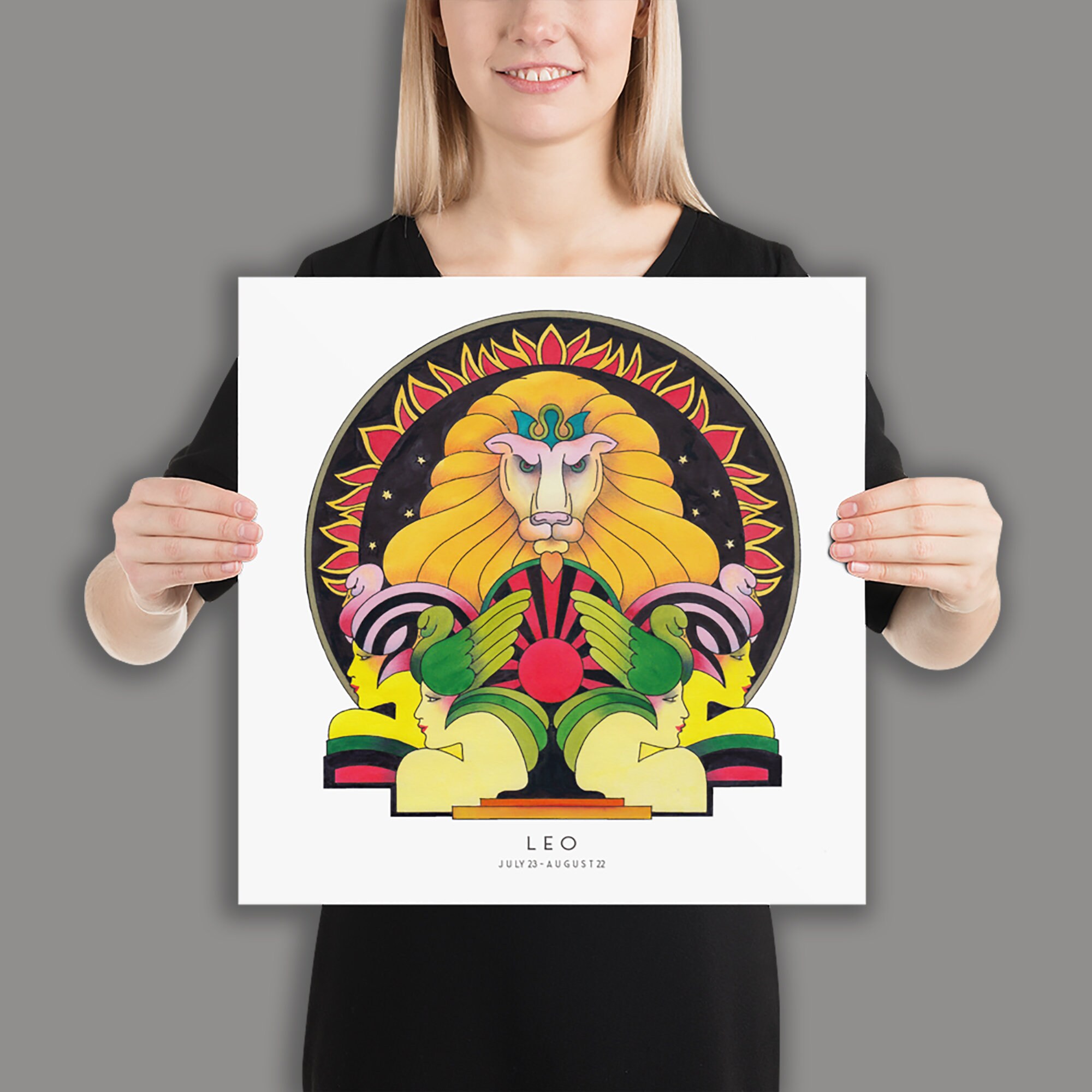Art Deco Leo Poster Leo Wall Art Zodiac Print Unique Hand - Etsy