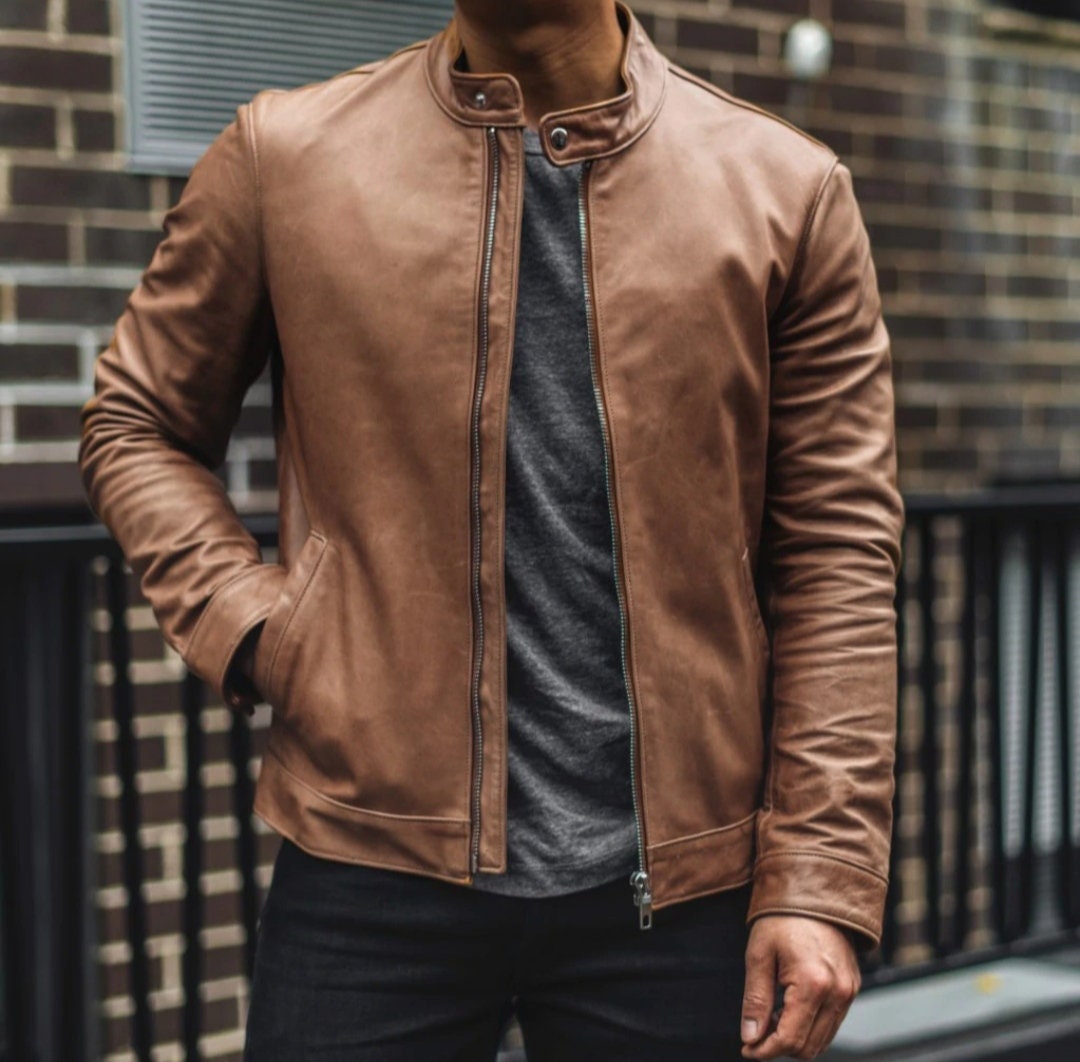 Schott Mens Vintaged Steerhide Leather Cafe Racer Motorcycle Jacket ...