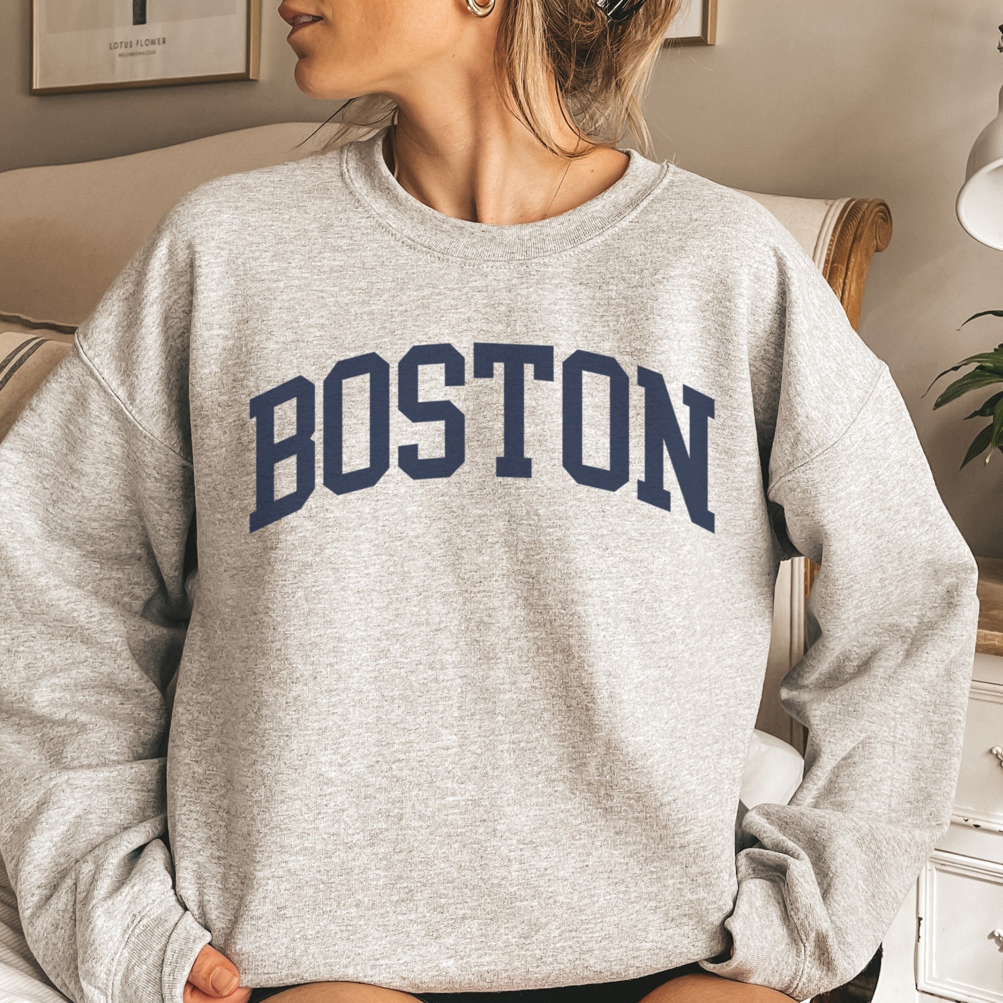 Boston Crew Neck Sweatshirt, Trendy Vintage Varsity Aesthetic, Boston ...