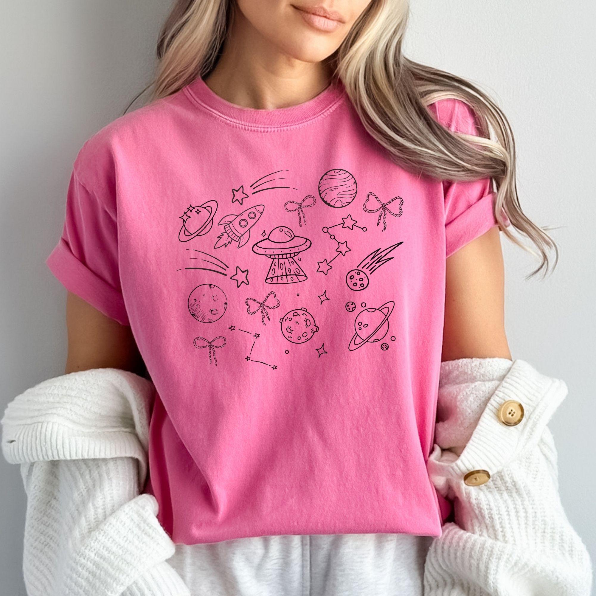 Space Girl Tshirt Cotton Top Galaxy Design Rocket Tee Star Clothing ...