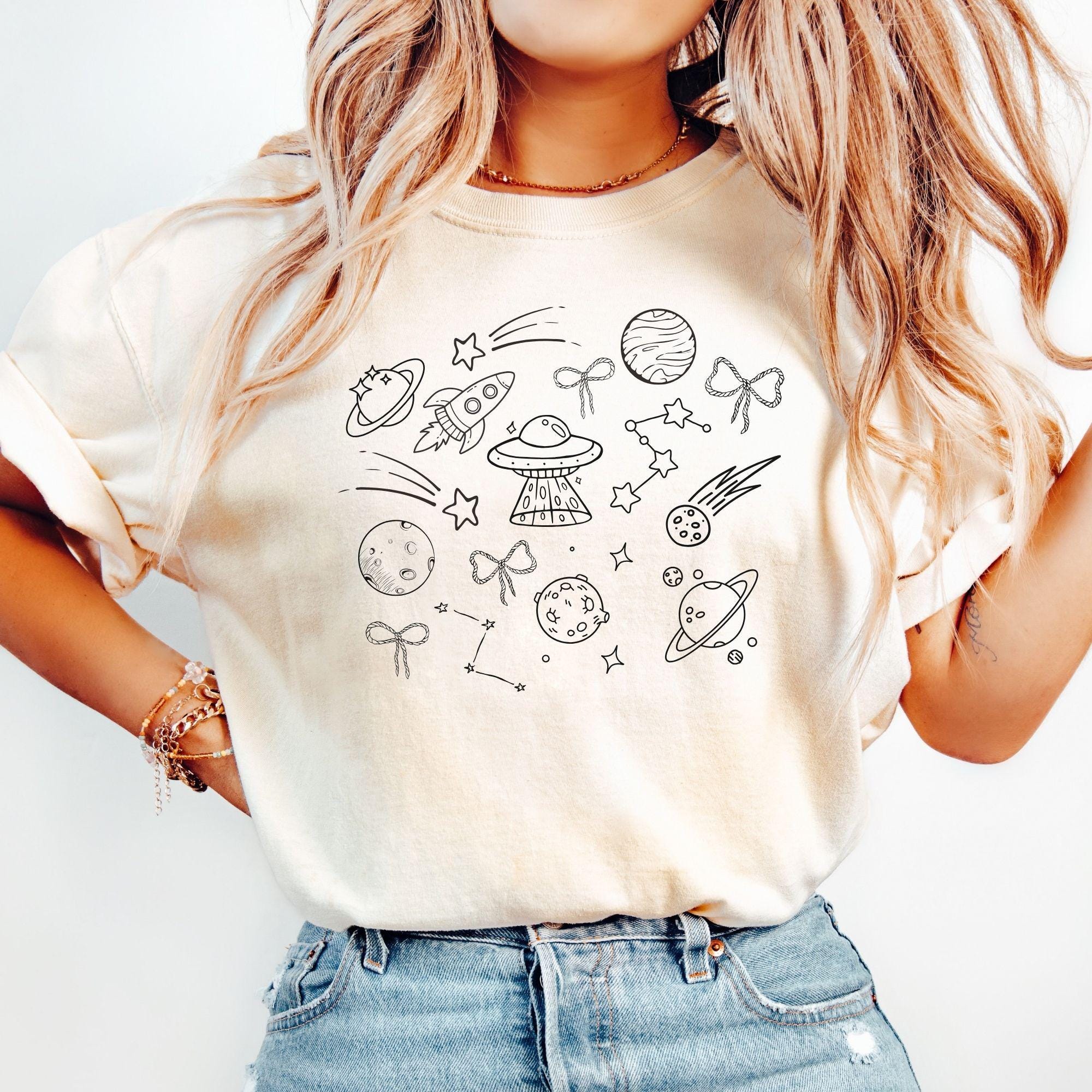Space Girl Tshirt Cotton Top Galaxy Design Rocket Tee Star Clothing ...