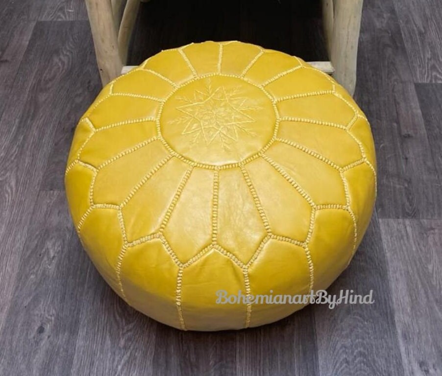 Mustard Moroccan Pouf Leather Pouf Ottoman pouffe Moroccan home decor boho moroccan berber pouf pouffe ottoman footstool handmade