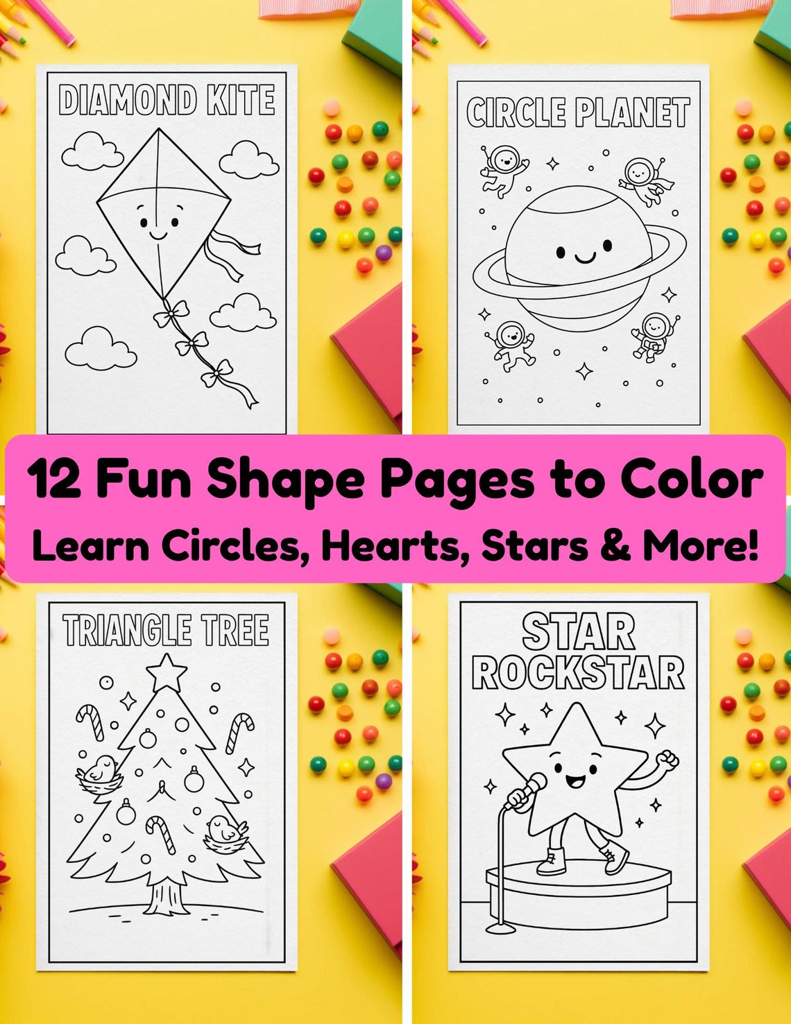 Shapes Adventure Coloring Book for Kids | 12 Printable Pages | Fun ...