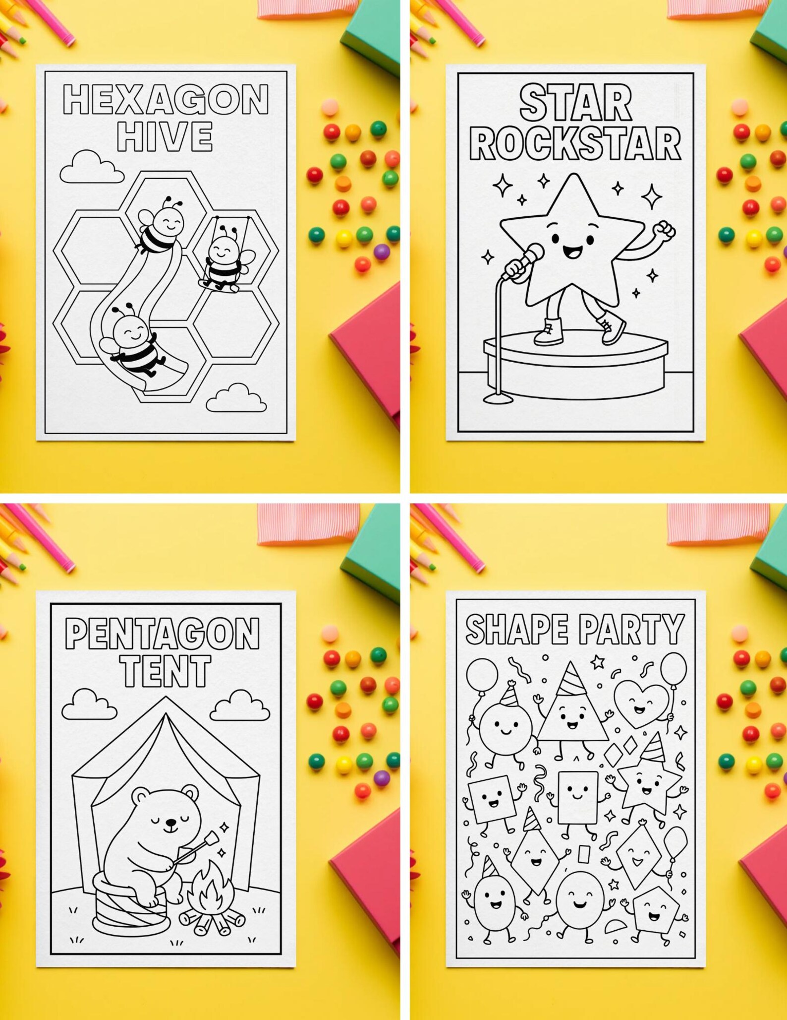 Shapes Adventure Coloring Book for Kids | 12 Printable Pages | Fun ...