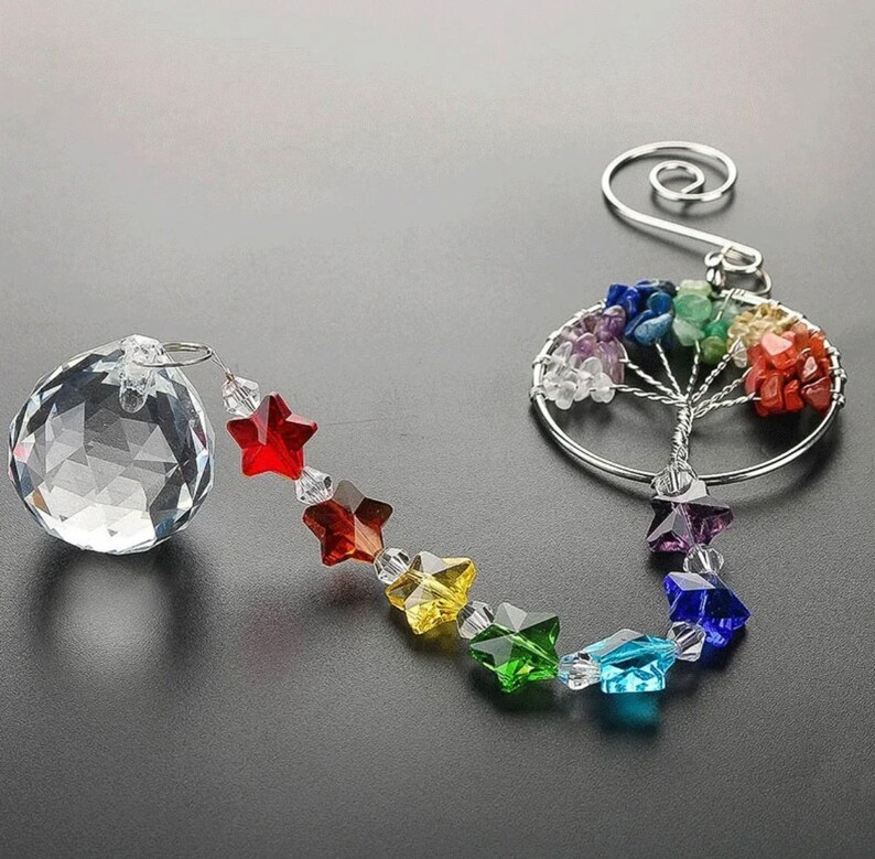 Crystal Suncatcher 7 Chakra Tree of Life Decoration - Etsy