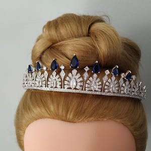 Art Deco Something Blue Bridal Tiara, Sapphire Blue Retro Wedding Tiara ...