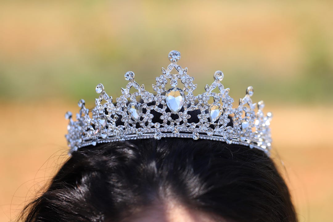 Art Deco Princess Bridal Tiara Silver Crystal Wedding Crown Retro ...