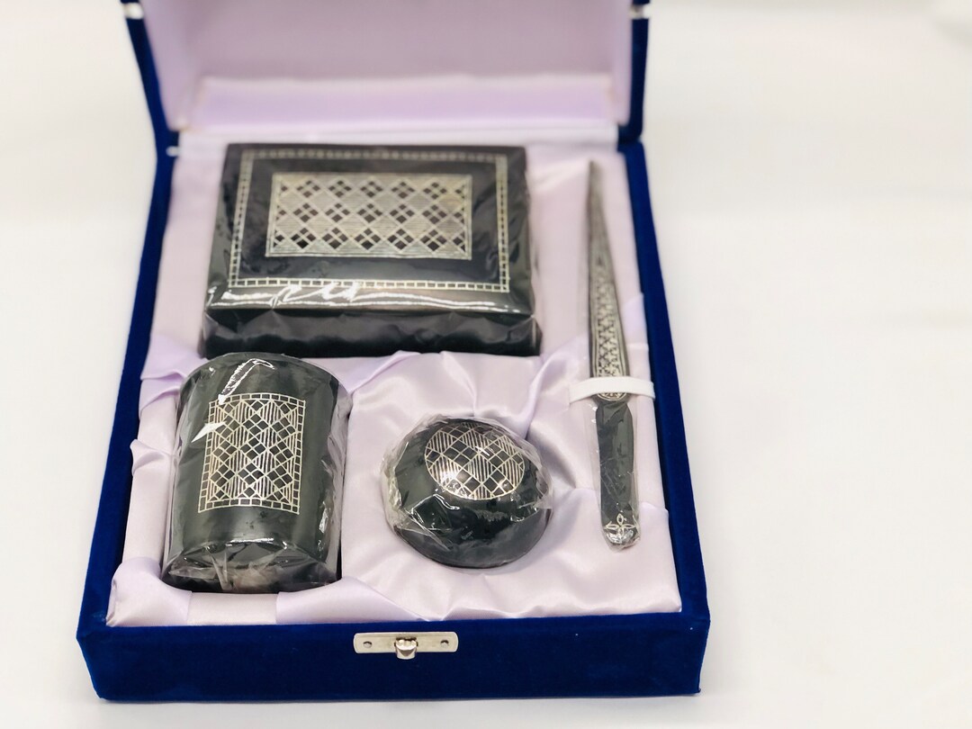 Handmade Bidriware Desk Set: Silver Inlay Office Decor - Etsy