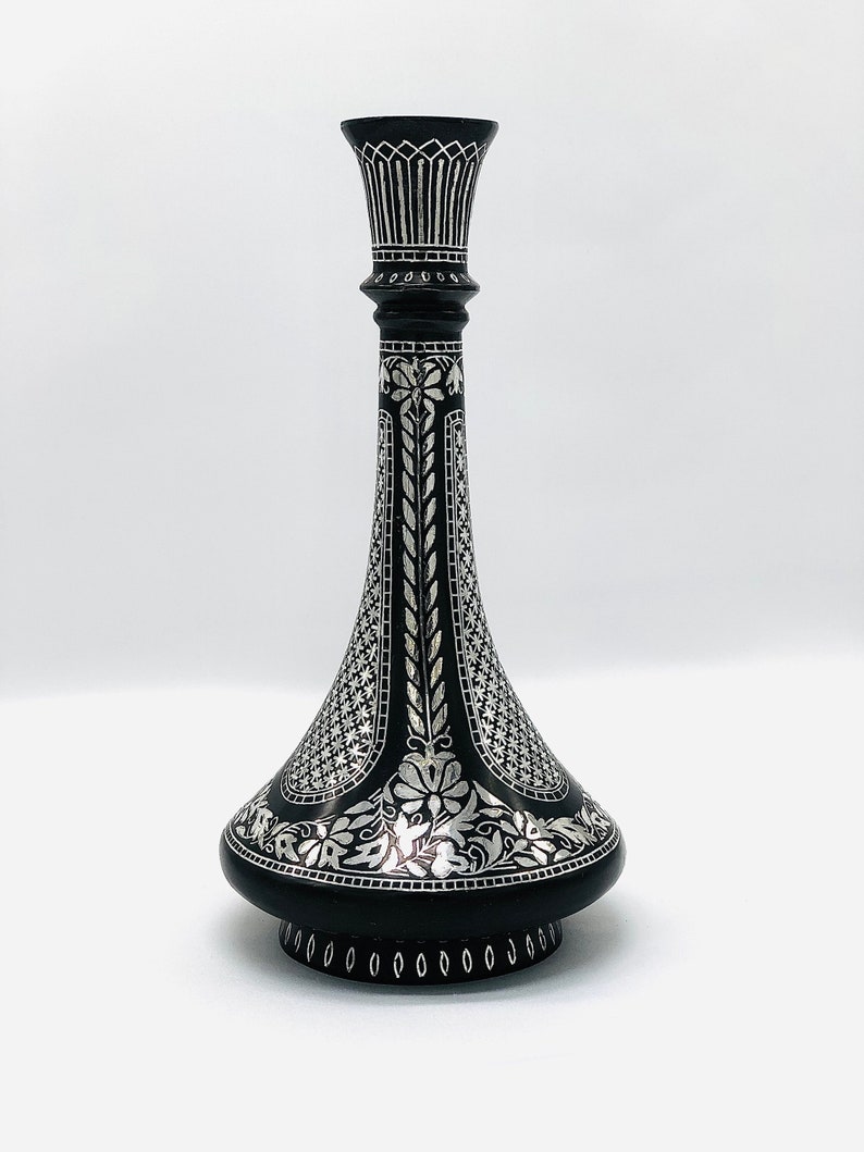 Vase I Bidri Handicraft Curio Zinc&copper Alloy Inlaid Silver I 8.5 ...