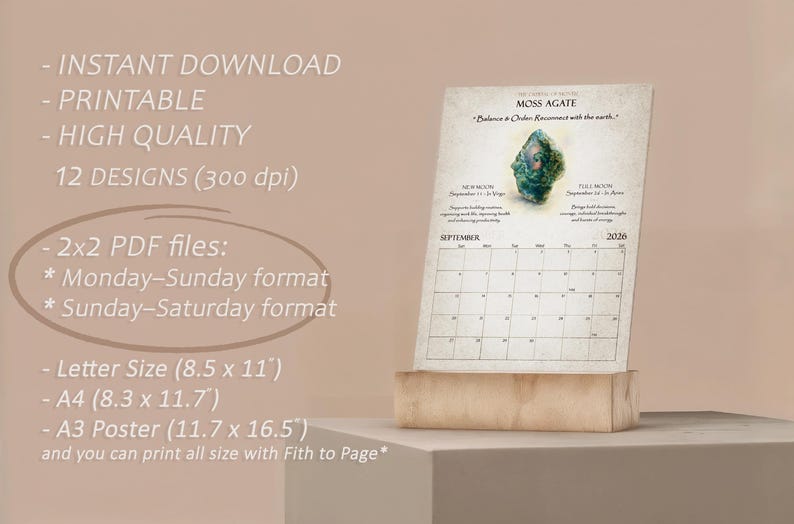 2026 Astrology Calendar | Moon & Crystal Watercolor Art (digital ...