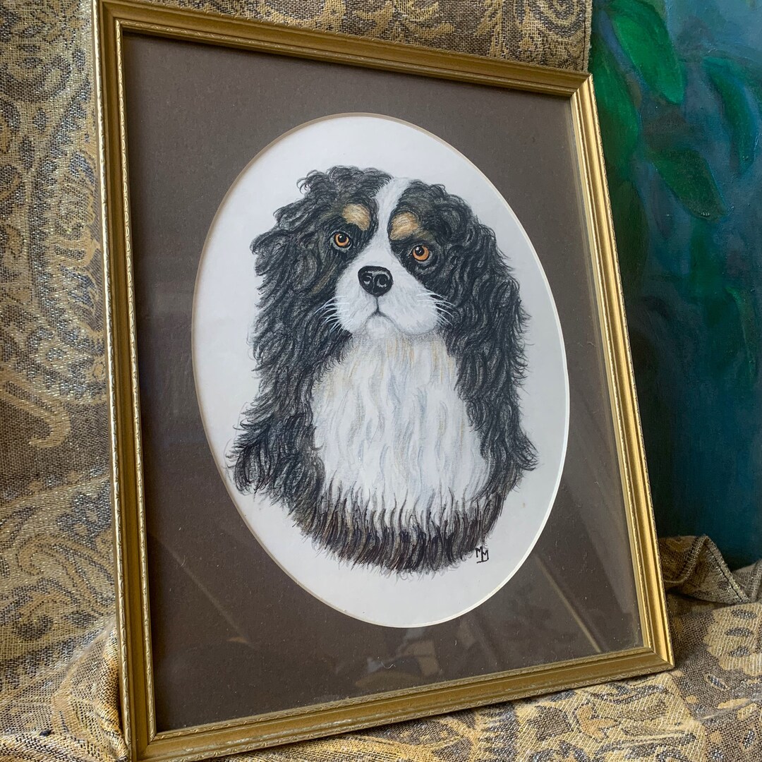 Tricolour Pencil Portrait Cavalier King Charles Spaniel Original by MM ...