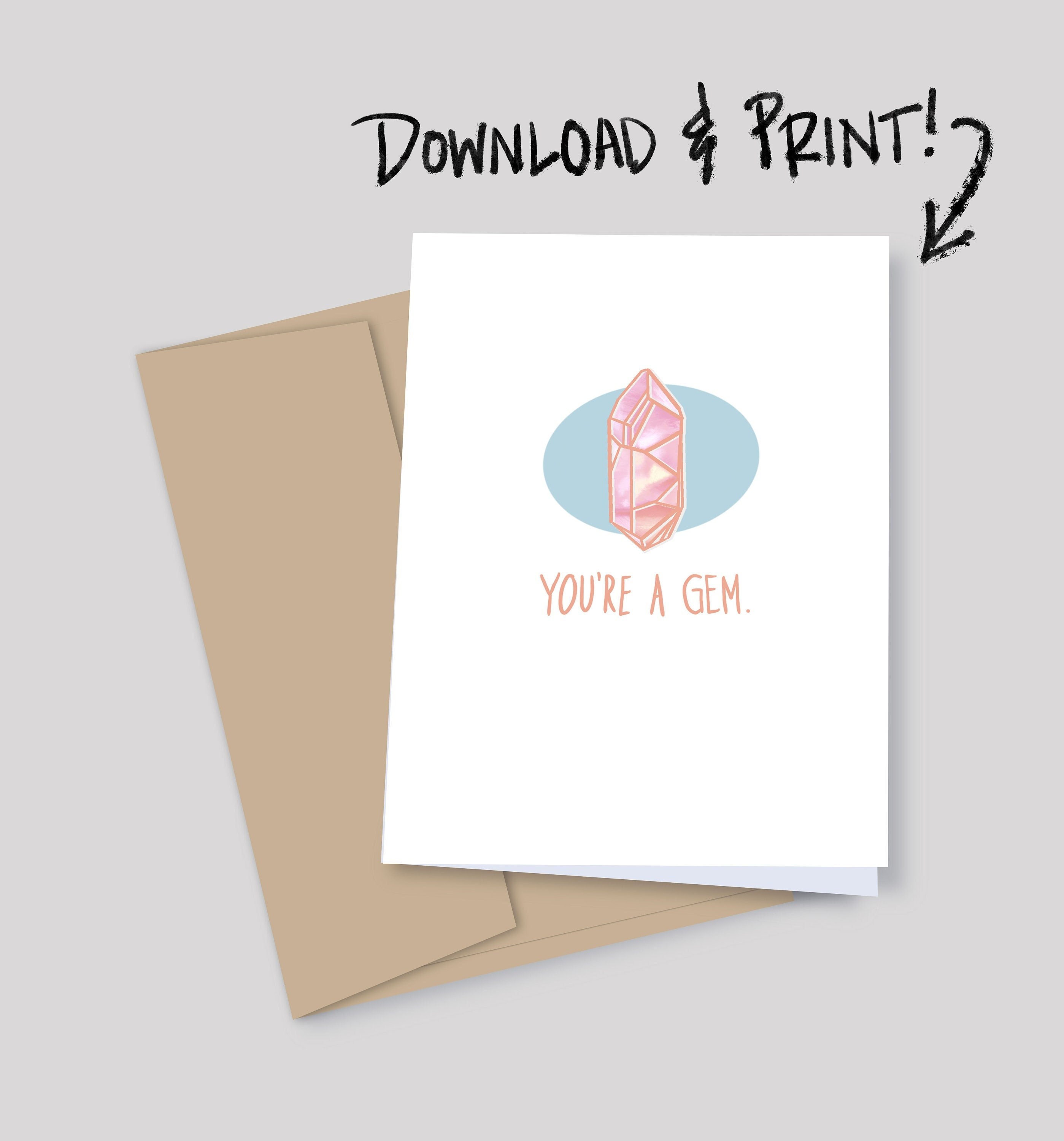 You're A Gem Card Printable Digital Download Blank Inside Instant PDF ...