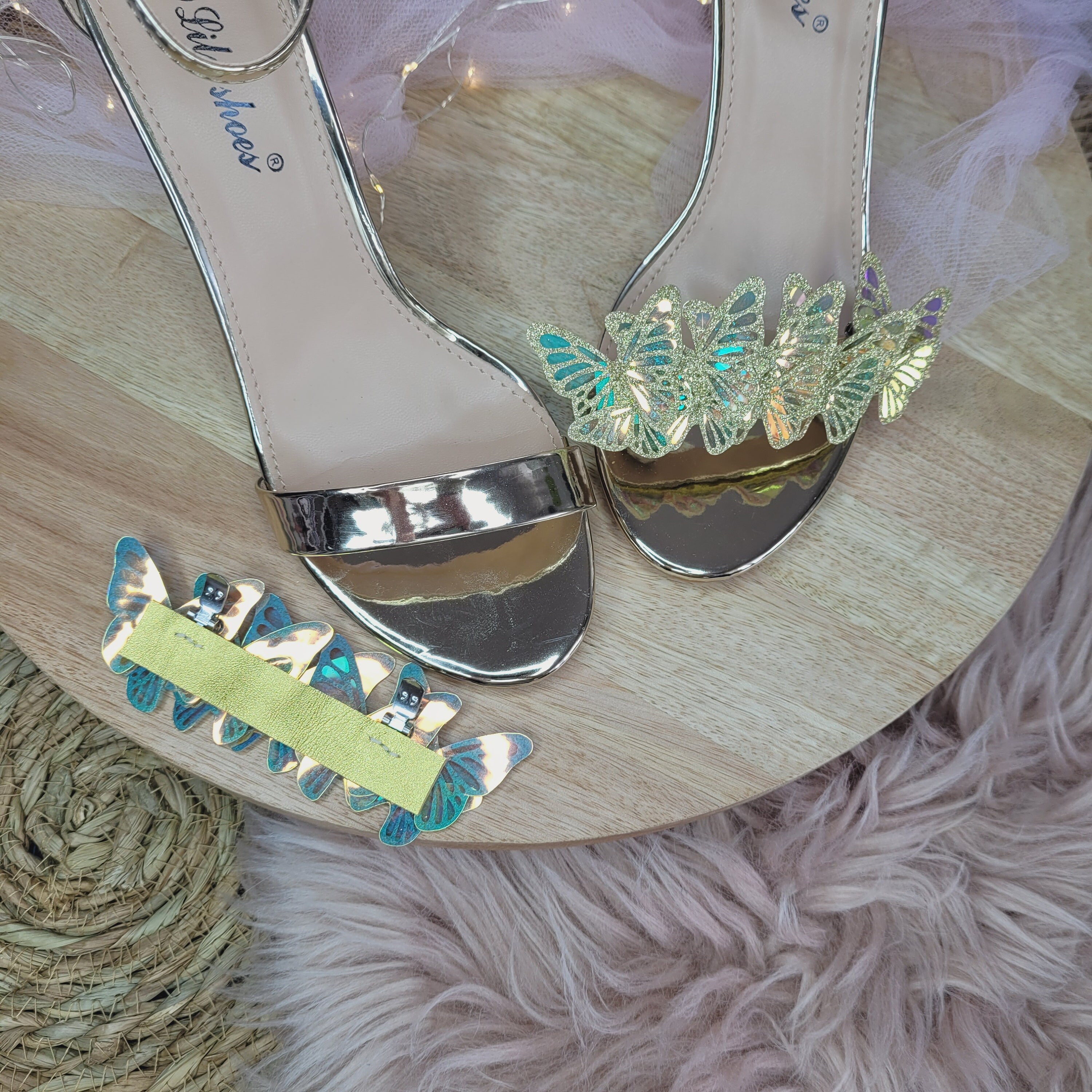 Holo Gold Butterfly Garland Shoe Clips, Glitter Butterflies, Wedding ...