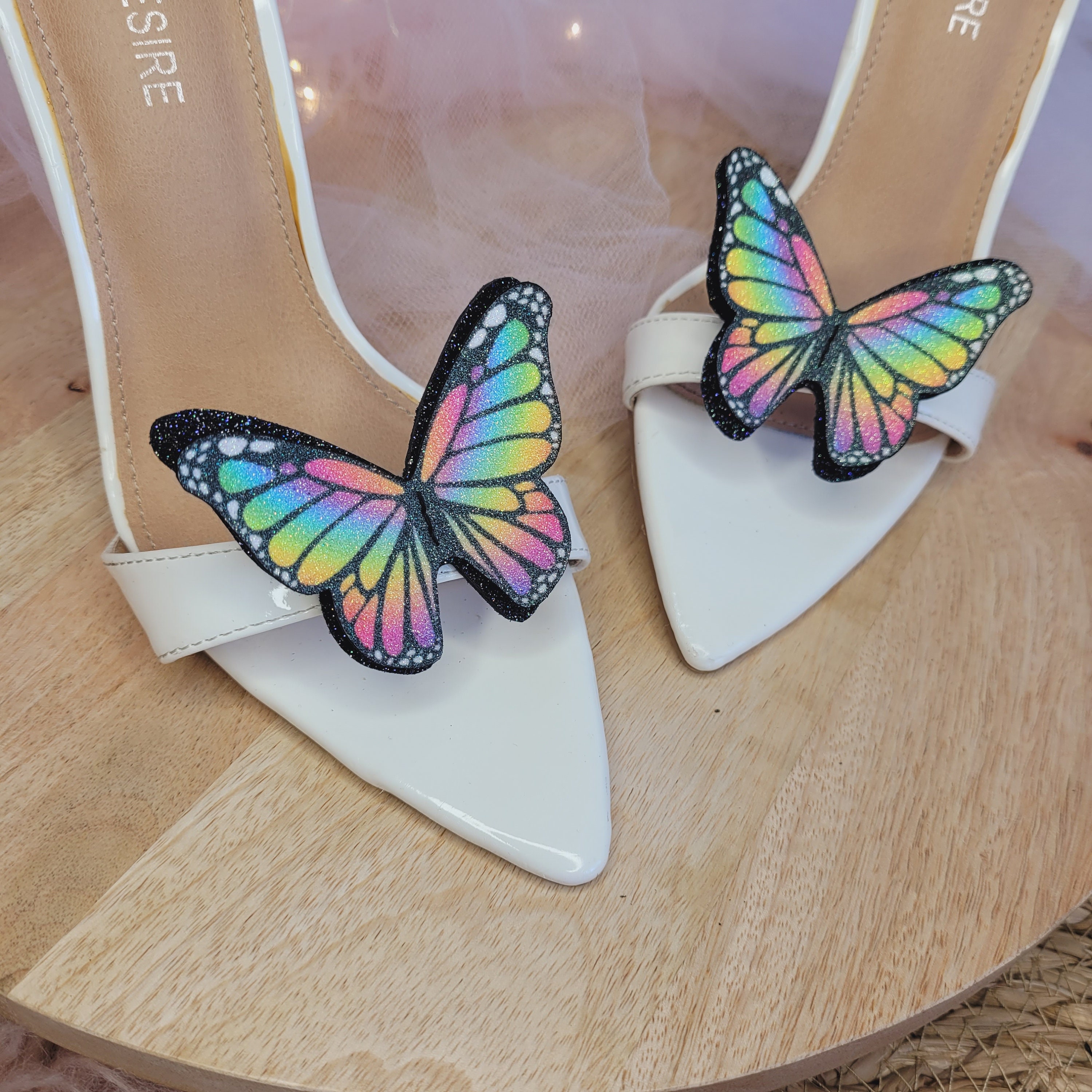 Rainbow Butterfly Shoe Clips, Glitter Butterflies, Bride Shoe, Wedding ...
