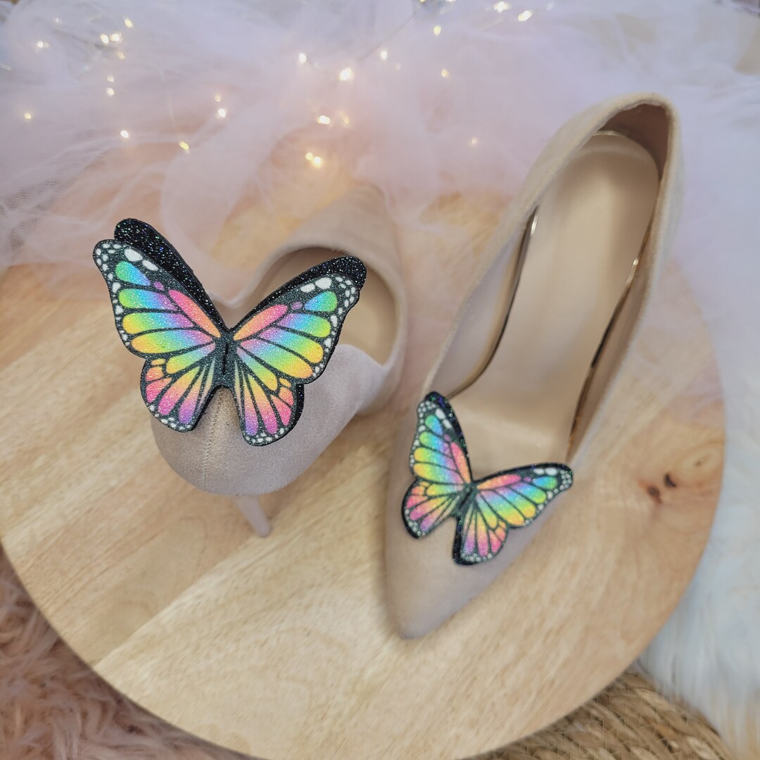 Rainbow Butterfly Shoe Clips, Glitter Butterflies, Bride Shoe, Wedding ...