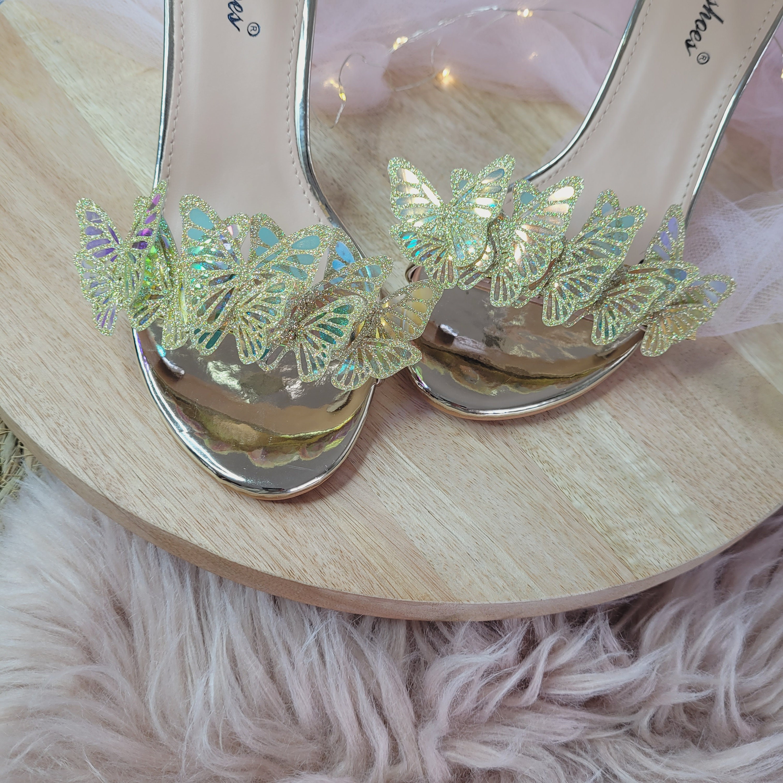 Holo Gold Butterfly Garland Shoe Clips, Glitter Butterflies, Wedding ...