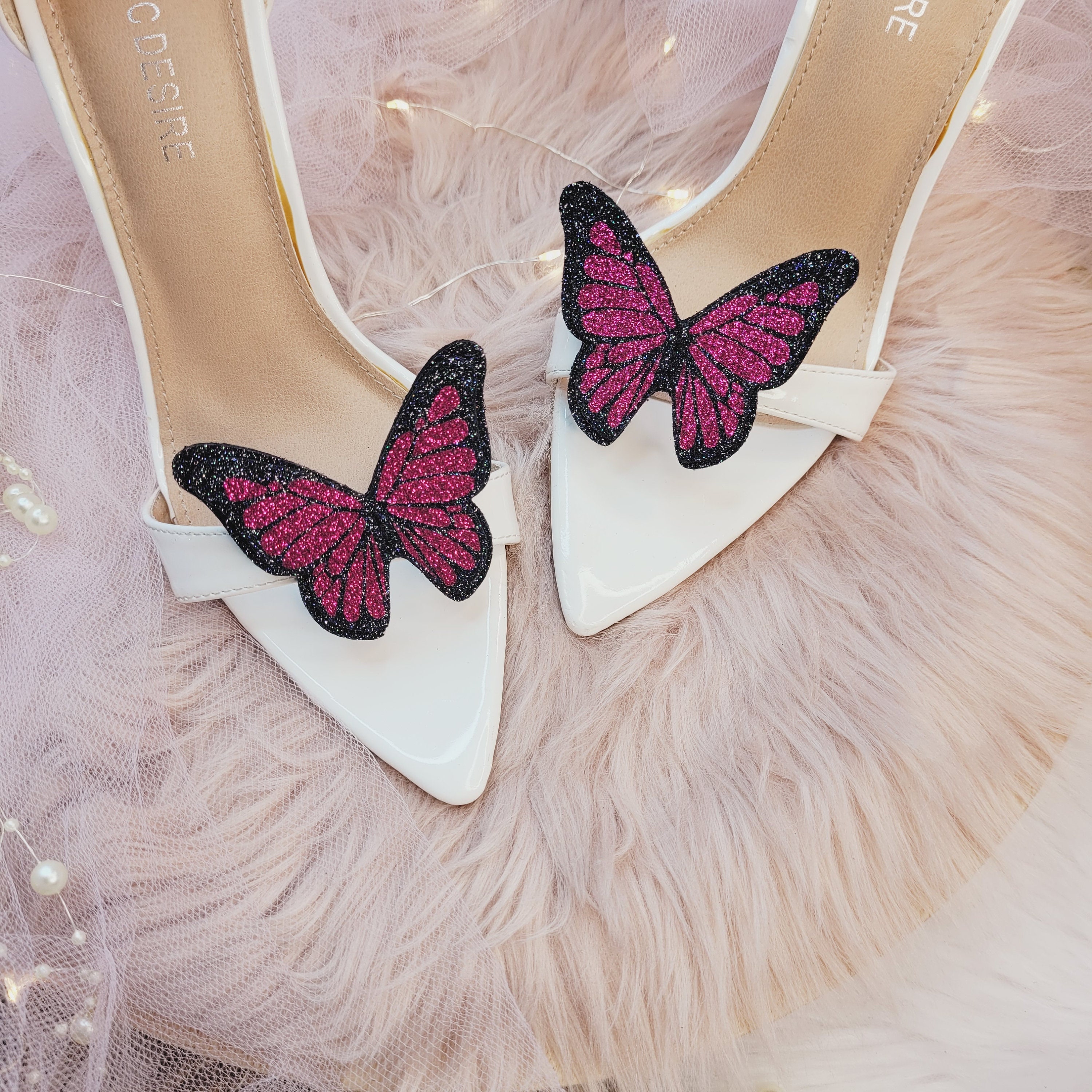 Berry Butterfly Shoe Clips, Raspberry Red Glitter Butterflies ...