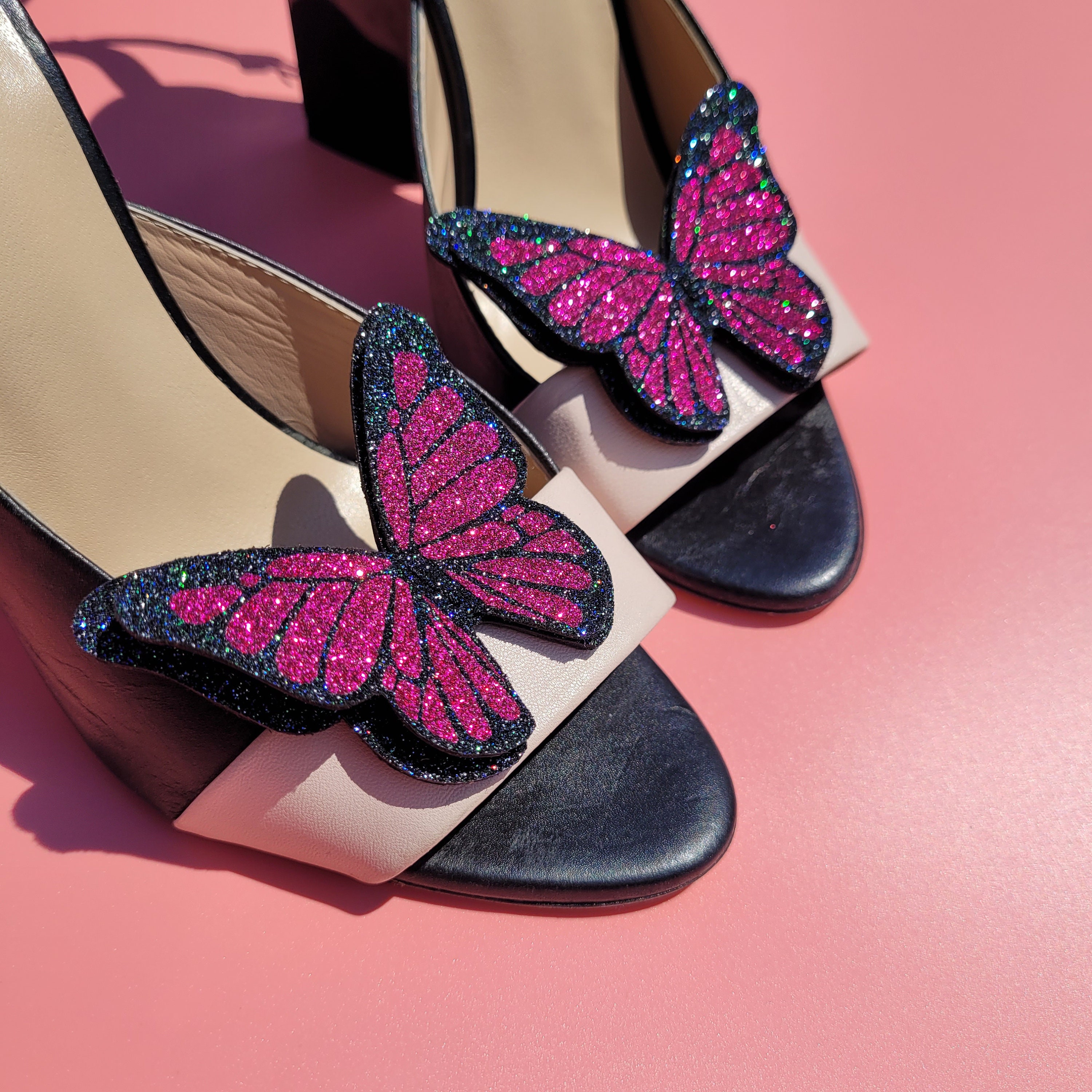 Berry Butterfly Shoe Clips, Raspberry Red Glitter Butterflies ...